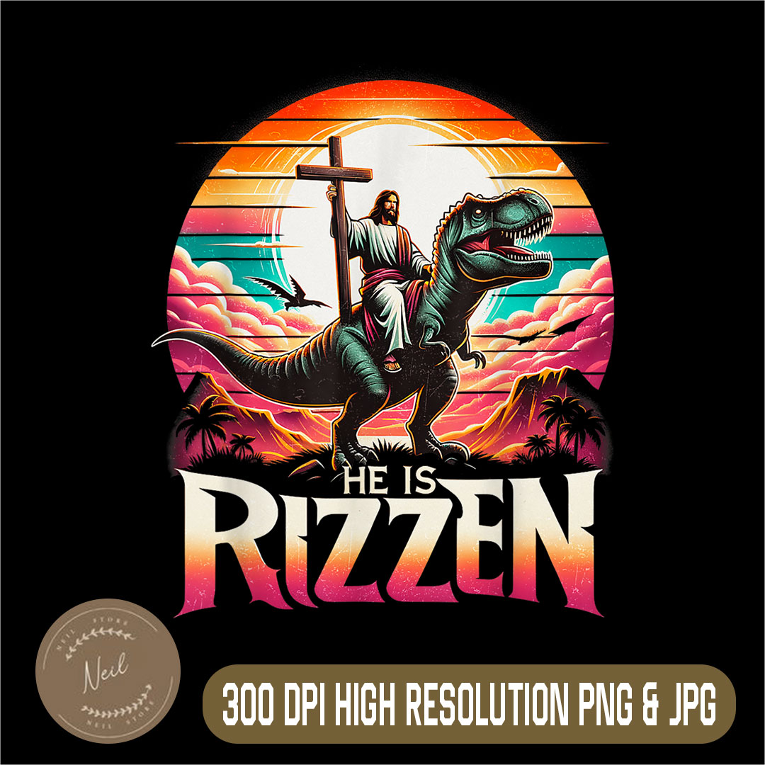 He Is Rizzen Png, Jesus Has Rizzen Png, Retro Christian Dino | Inspire ...