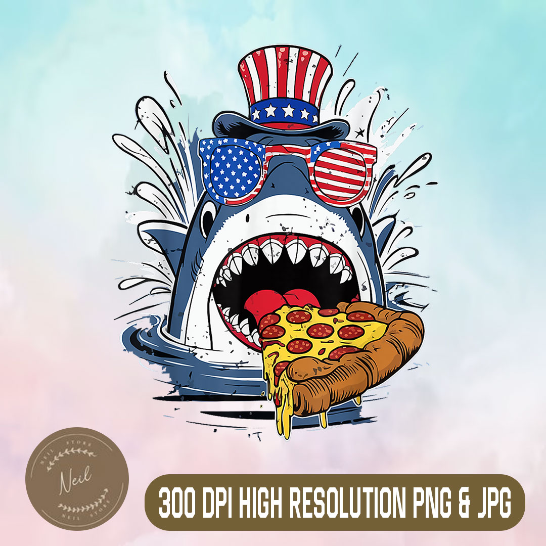 Funny Shark Eating Pizza Png, 4th Of July Shark Png, Glasses - Inspire ...