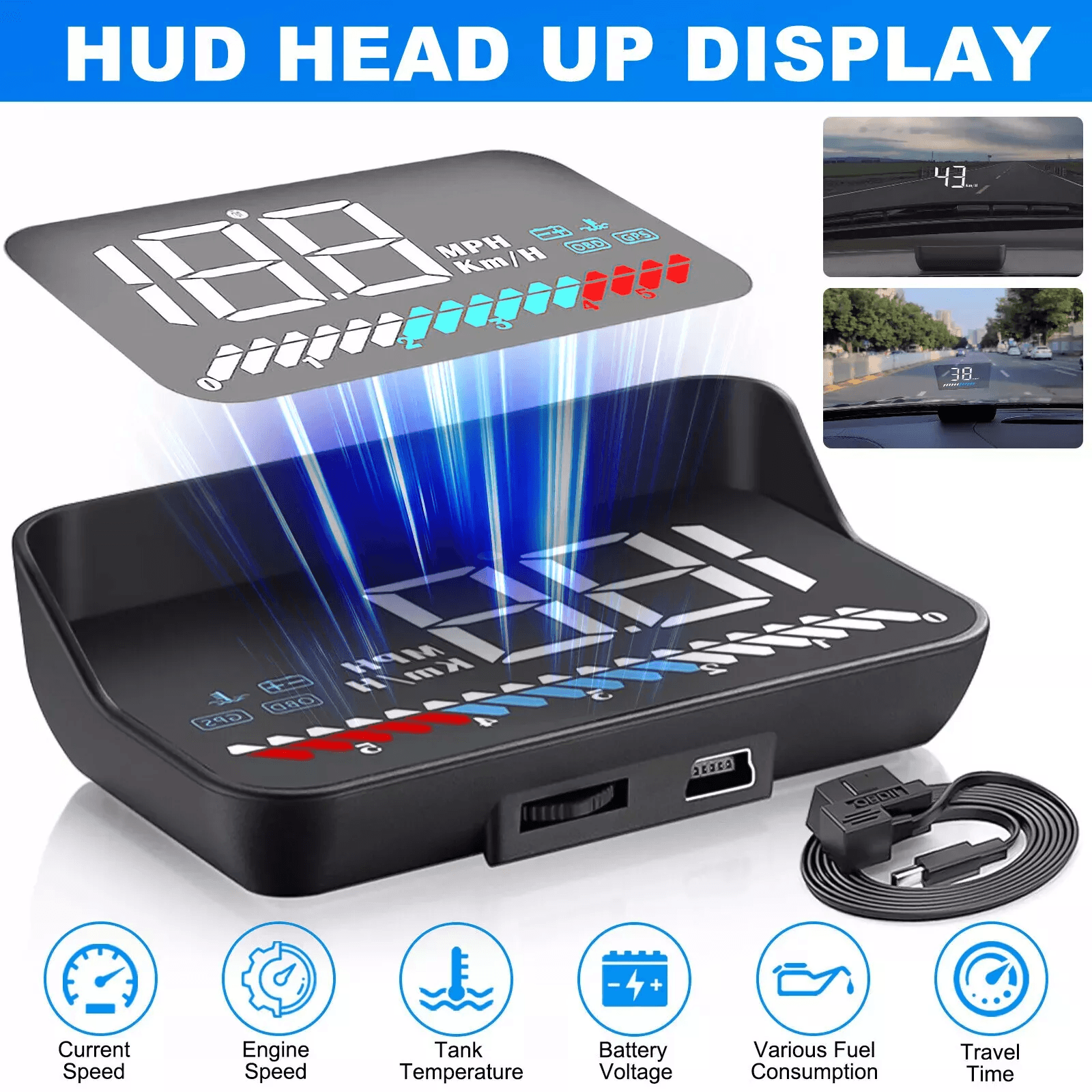 Car Head Up Display GPS Speedometer OBD2 Meter | Inspire Uplift