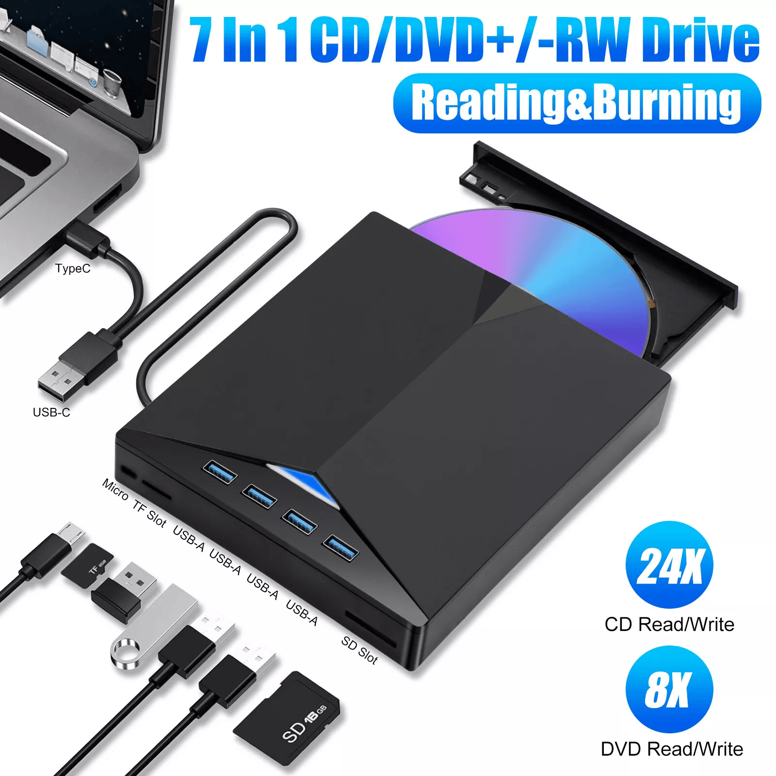 7-IN-1 USB 3.0 External CD DVD Drive for Laptop | Inspire Uplift
