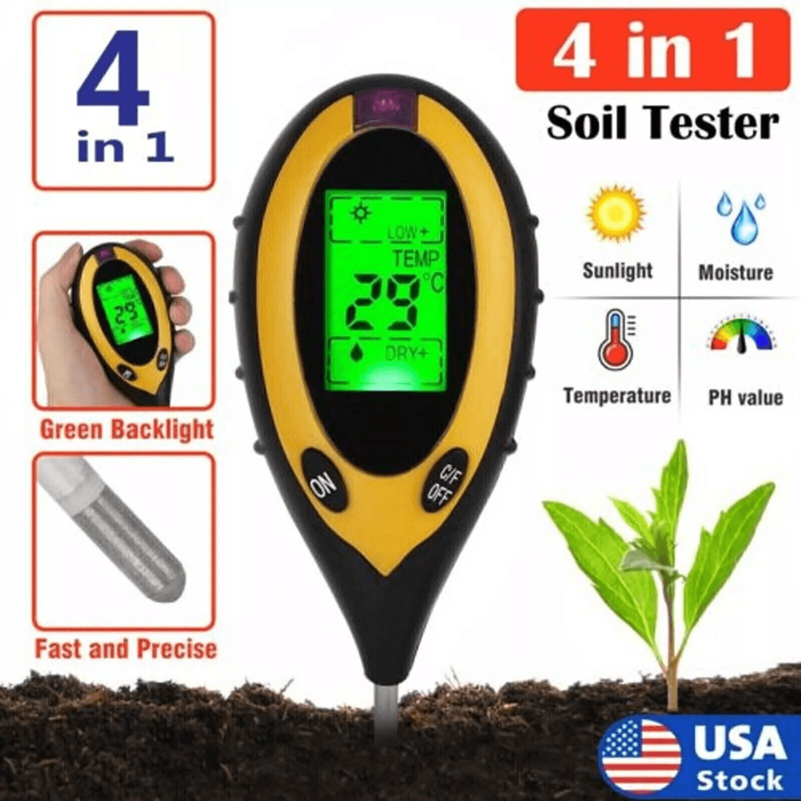 4 in 1 PH Tester Soil Meter for Garden & Plant Care | Inspire Uplift