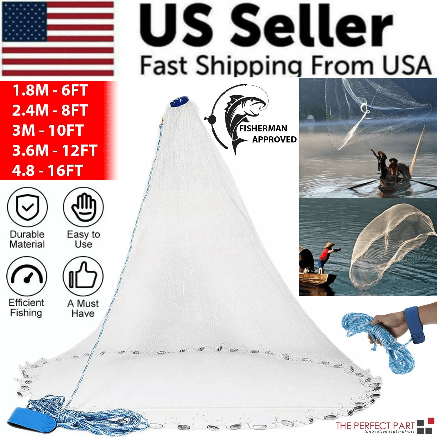 Fishing Cast Net 6-16FT Easy Throw Hand Mesh | Inspire Uplift