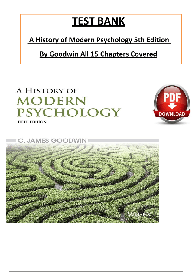 A History of Modern Psychology 5th Edition By Goodwin - Test | Inspire ...
