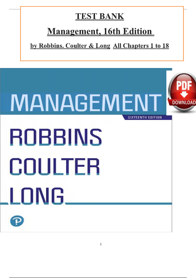 TEST BANK - Management, 16th Edition by Robbins. Coulter & L | Inspire ...