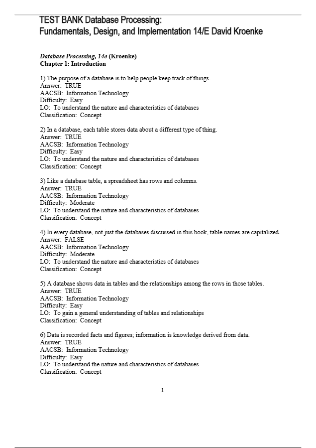 Test Bank For Database Processing Fundamentals, Design, and | Inspire ...