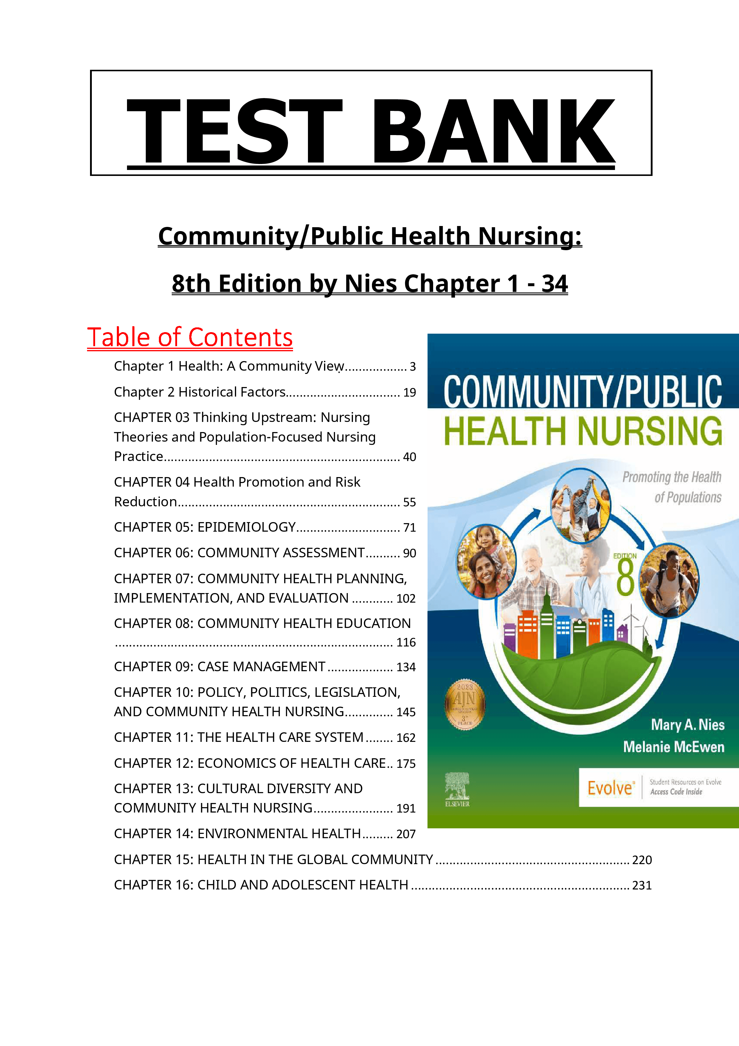 Test Bank for Community/Public Health Nursing – 8th Edition | Inspire ...