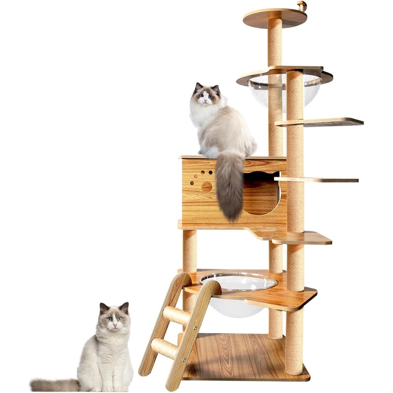 59.6" Wooden Cat Tree - 6-Level Tower with Cozy Pods | Inspire Uplift