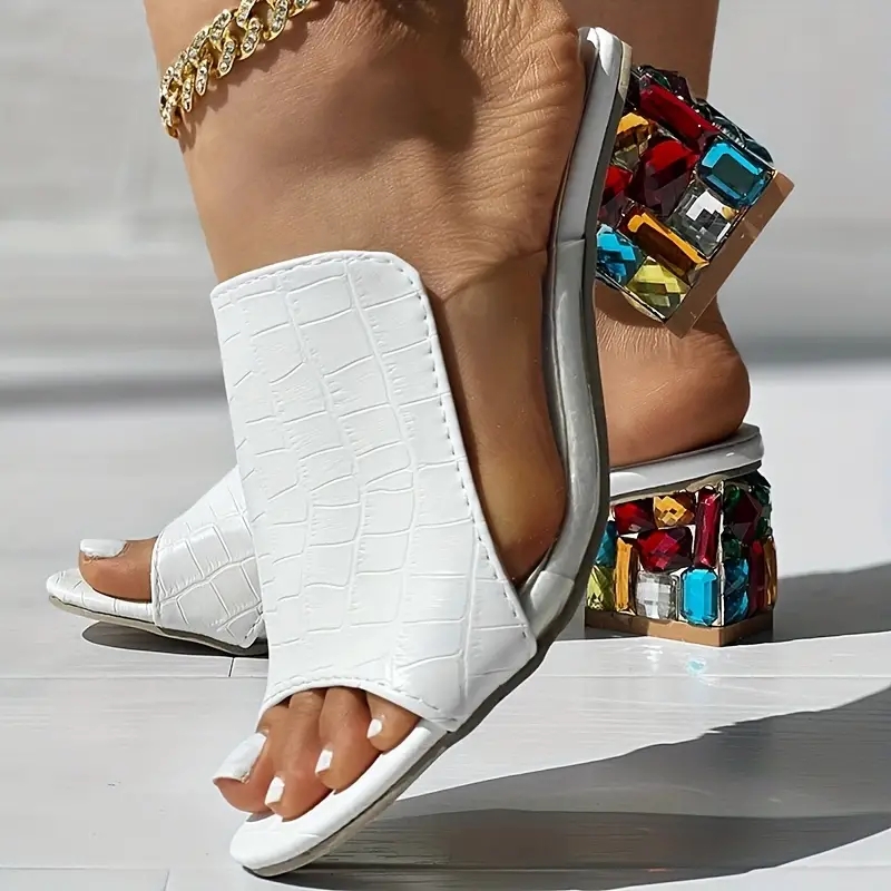 Women Crystal Sandals, Open Toe Square Heels Beach Fashion | Inspire Uplift