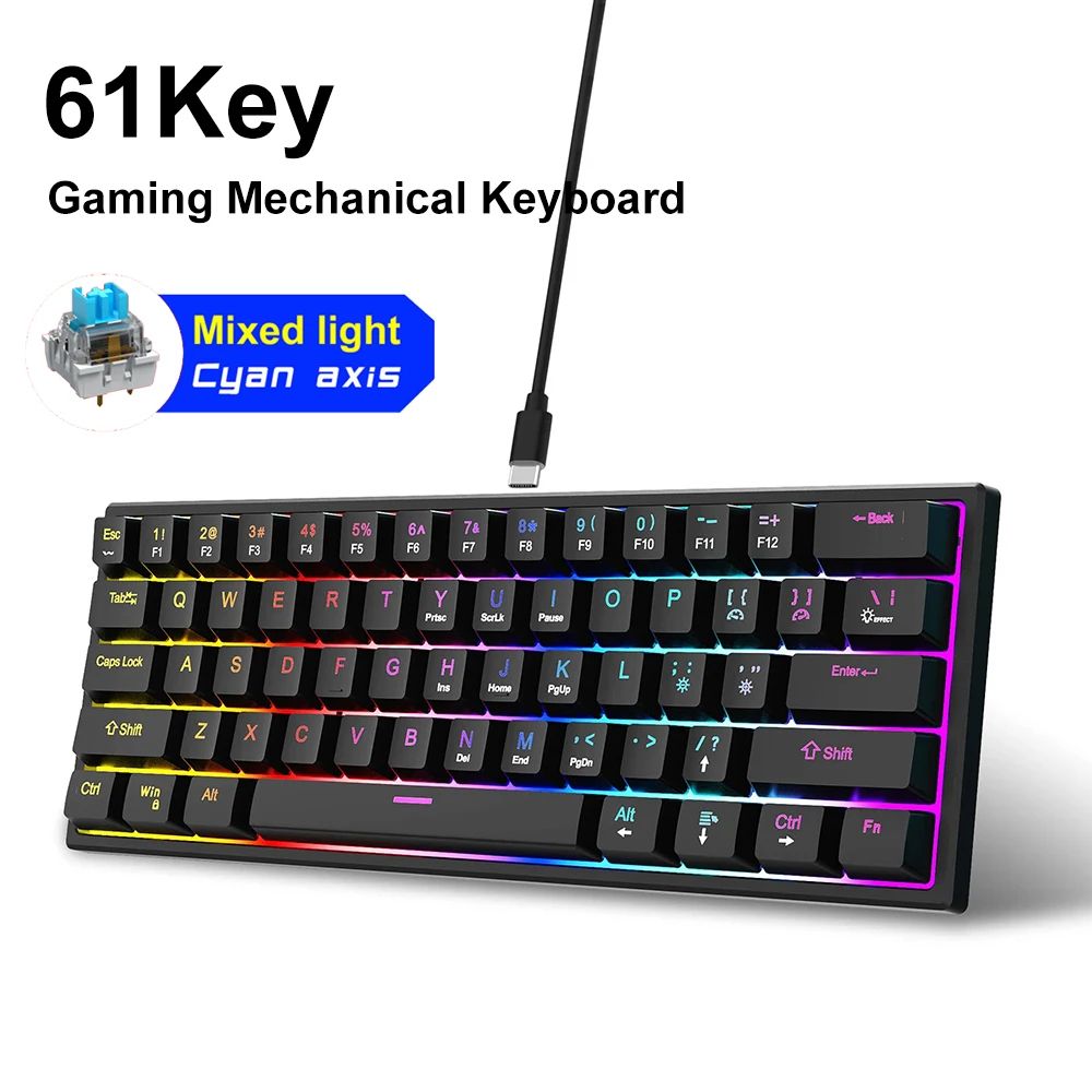 Keys Mechanical Keyboard, RGB Backlit Cyan Axis Keycaps | Inspire Uplift