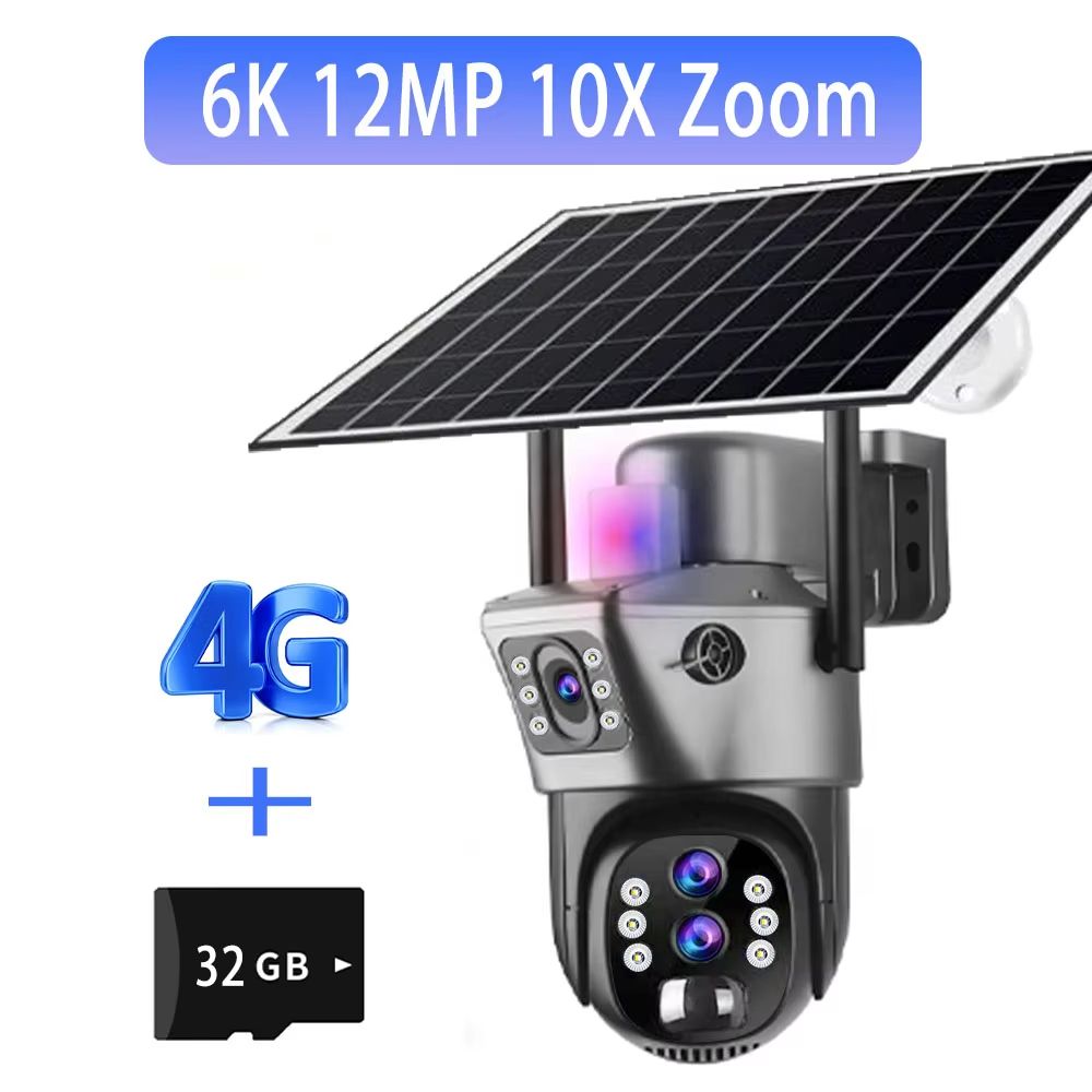 Solar Outdoor Surveillance Camera 4G Sim 6K 12MP Three Lens | Inspire ...