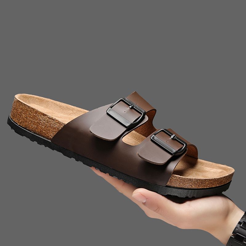 Retro Leather Cork Herringbone Slippers for Men Non-Slip Cas | Inspire ...