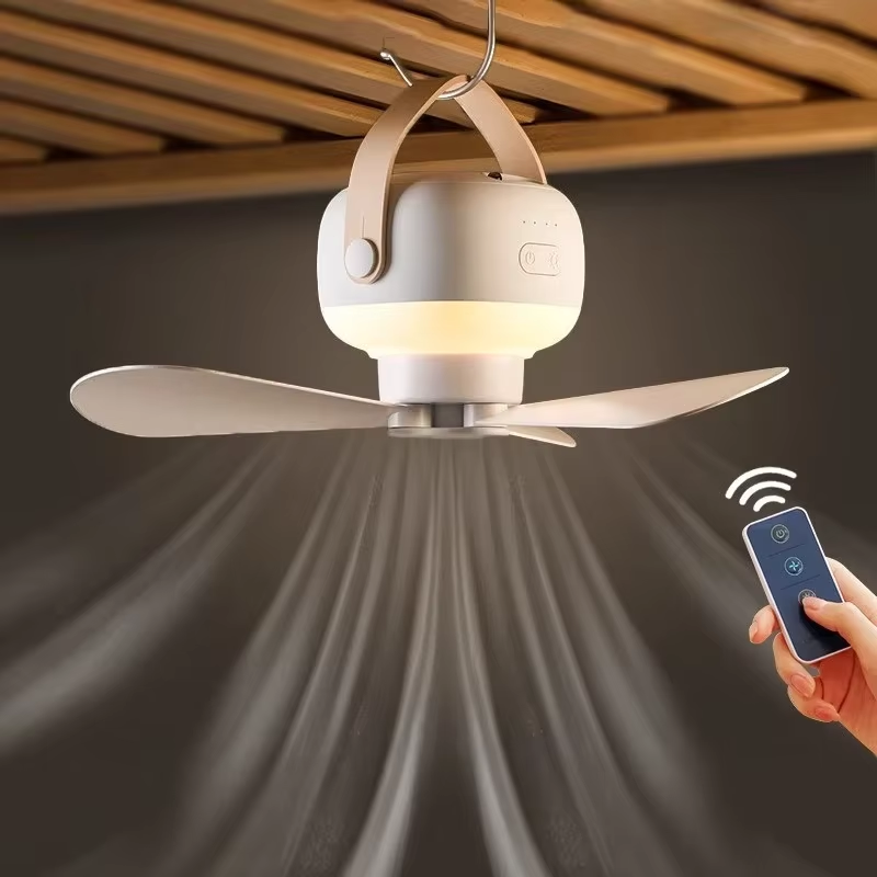 Portable Mini Ceiling Fan Remote USB Rechargeable LED Light | Inspire ...