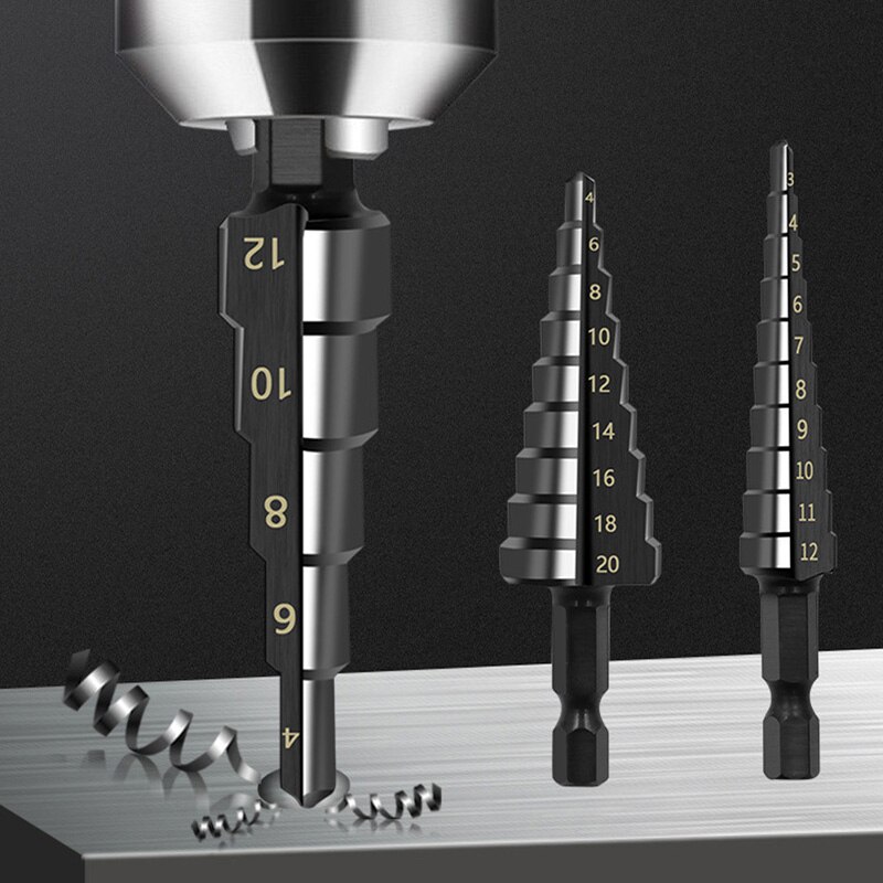 HSS Straight Groove Step Drill Bit Set Hex Metal Hole Cutt | Inspire Uplift