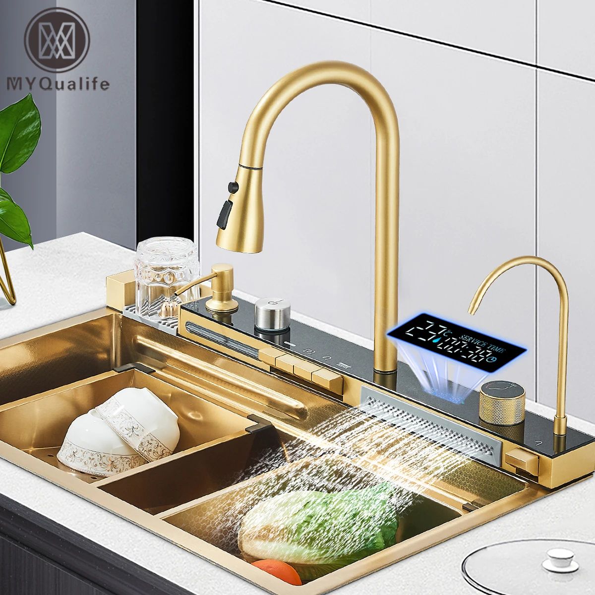 Luxury Golden Smart Kitchen Sink with Digital Display, Integ | Inspire ...