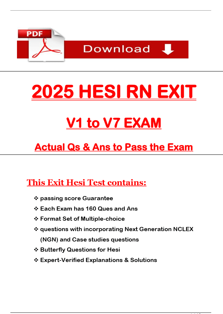 2025 HESI RN Exit V1 to V7 Exam Actual Qs & Ans to Pass the | Inspire ...