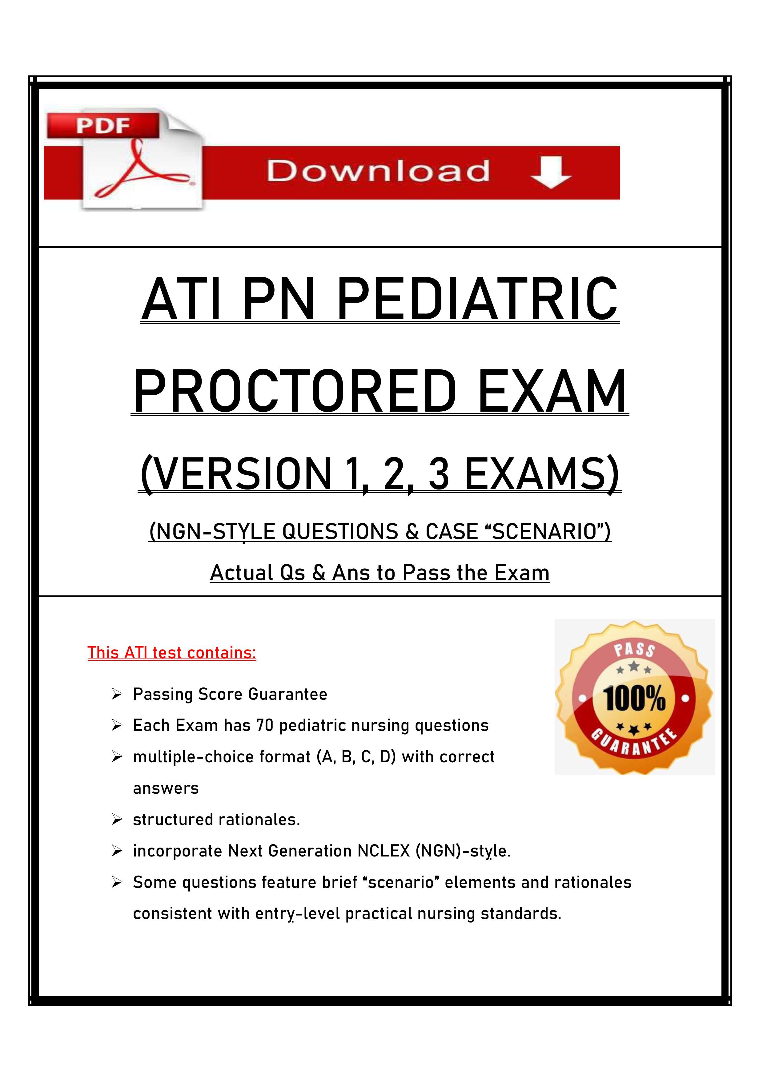 2023 ATI PN Pediatrics Proctored Exam (Version 1, 2, 3) Comp | Inspire ...