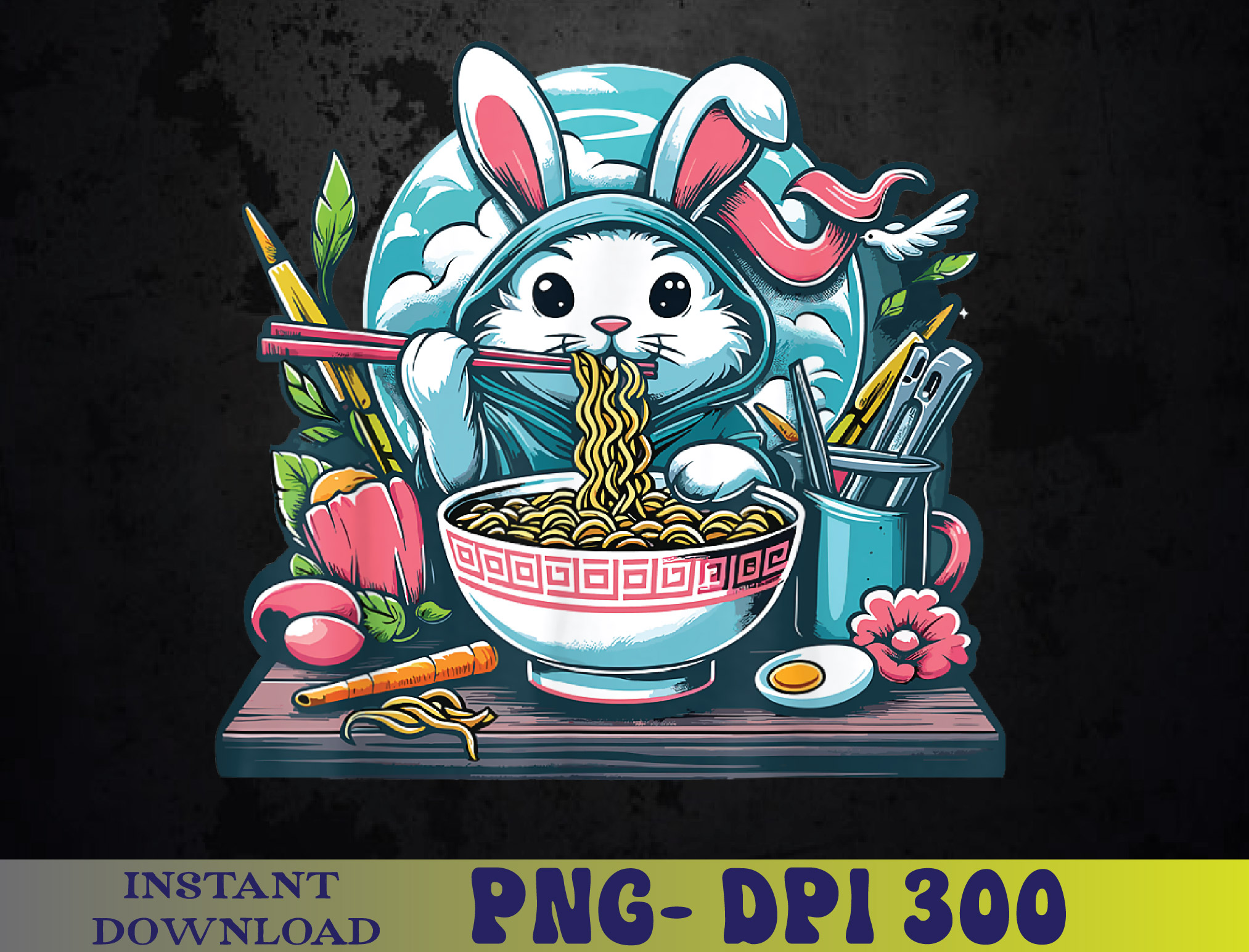 Easter Bunny Anime Eating Ramen Noodles Kawaii Rabbit PNG, S | Inspire ...