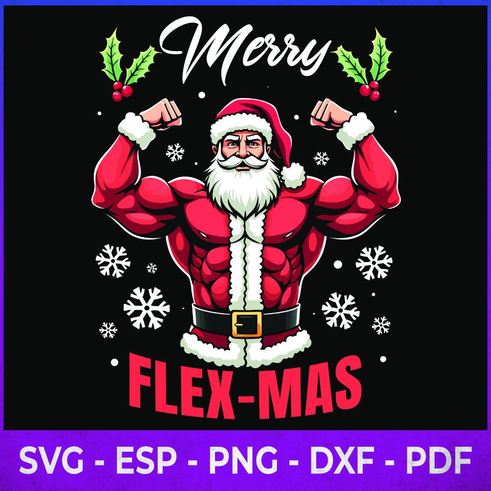 Merry Flex-Mas Bodybuilder Santa Claus SVG | Inspire Uplift