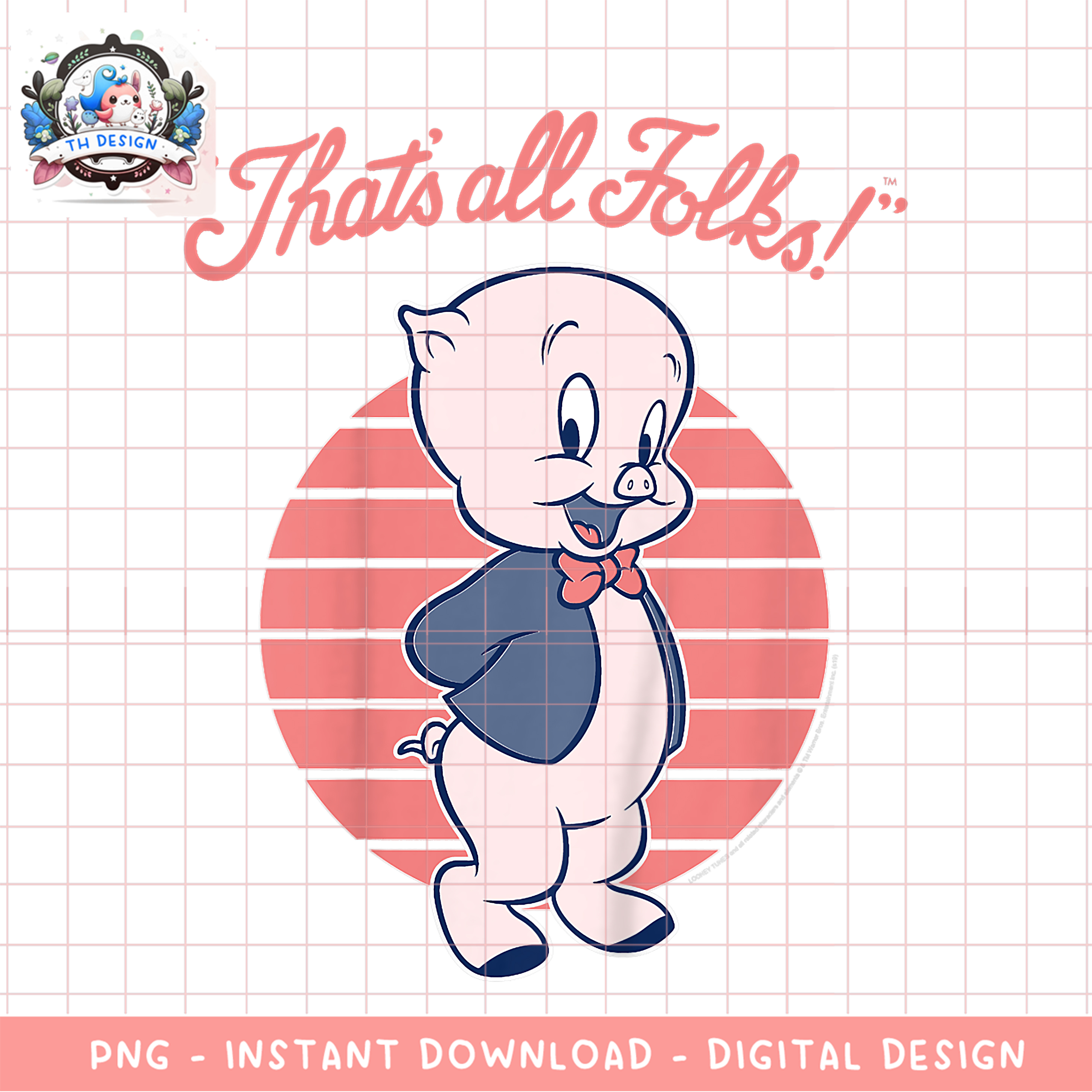 Kids Looney Tunes Porky Pig That_s All Folks png, digital do | Inspire ...