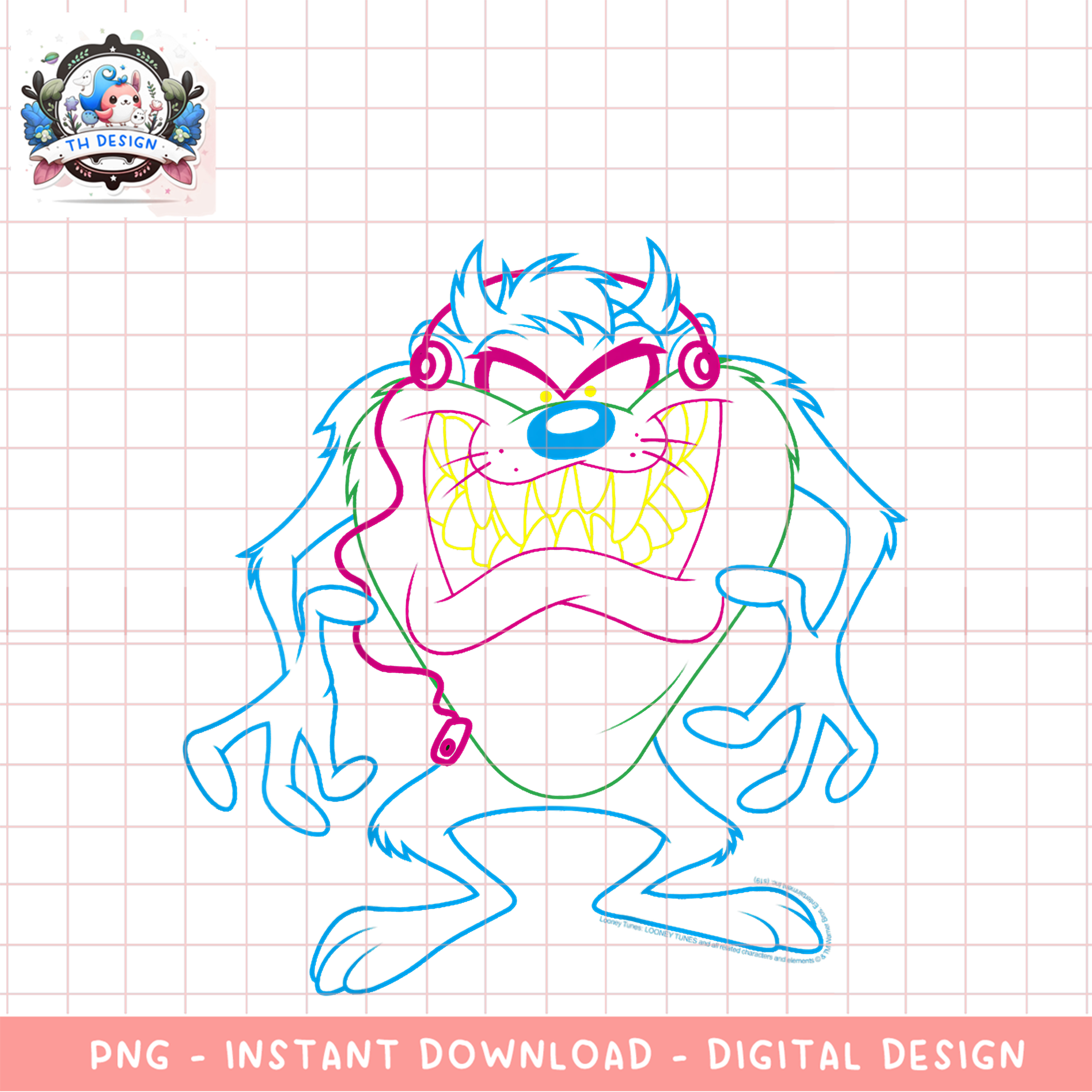 Kids Looney Tunes Taz Neon Outline png, digital download, in | Inspire ...