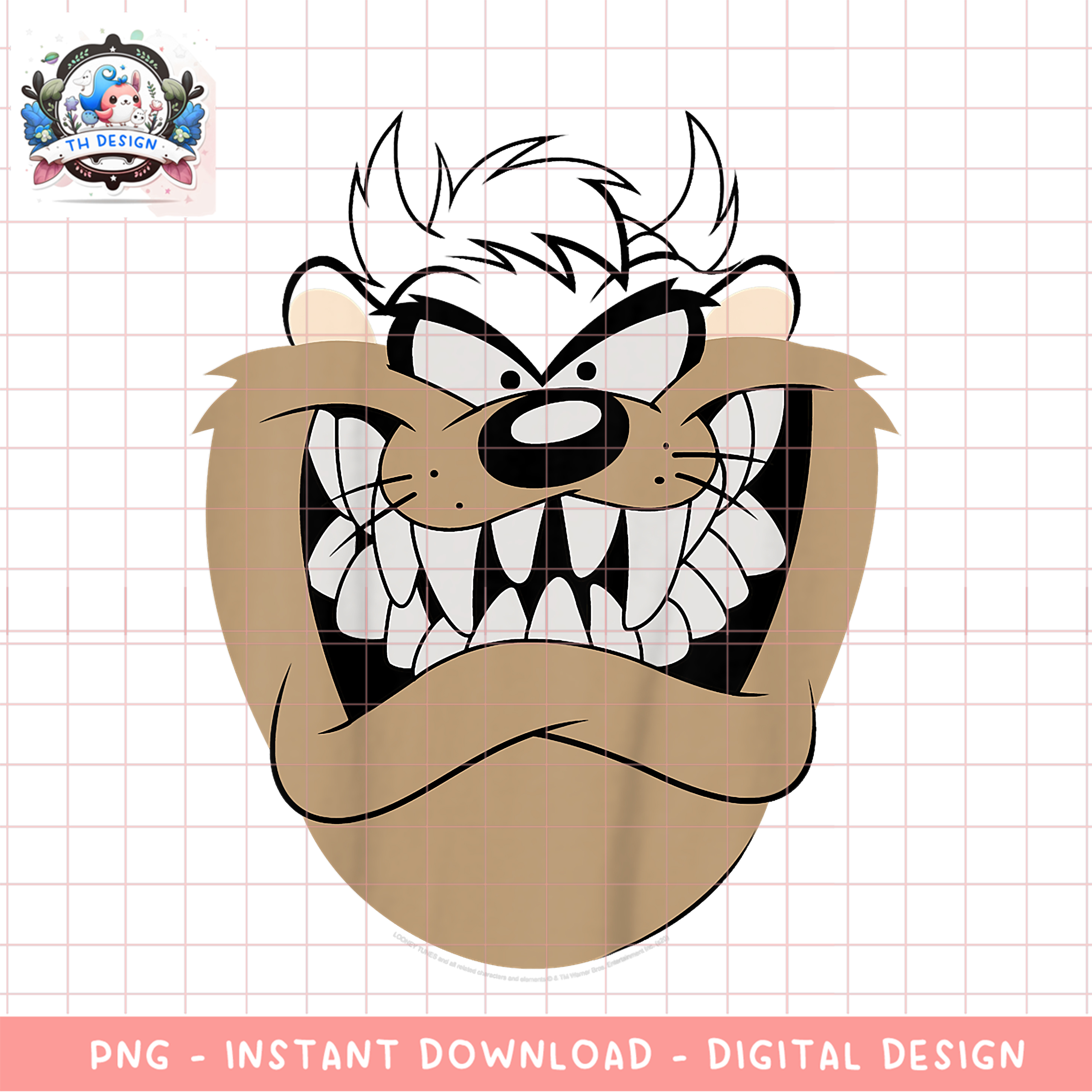 Kids Looney Tunes Taz Smiling Big Face png, digital download | Inspire ...