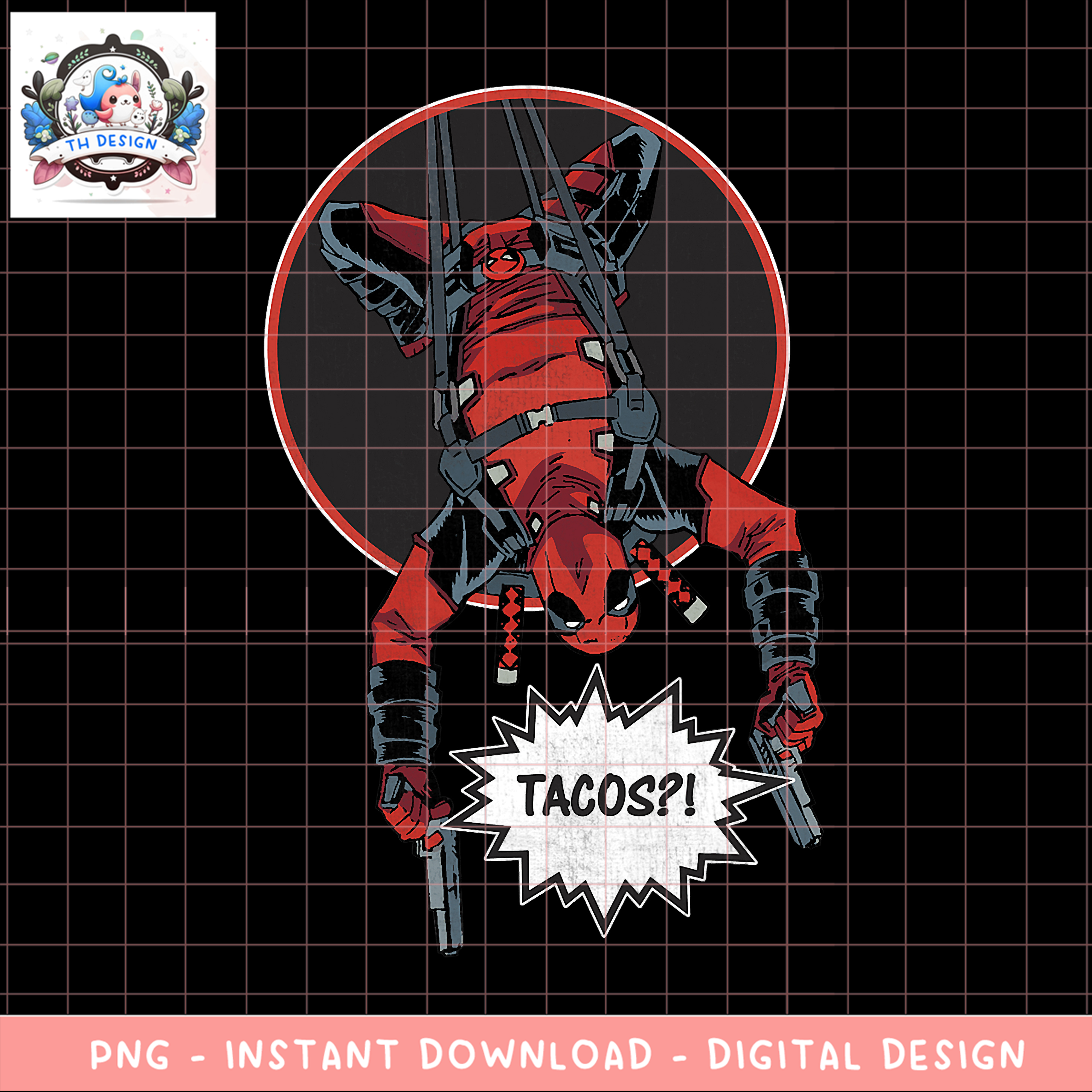 Marvel Deadpool Upside Down Tacos Graphic png, digital downl | Inspire ...