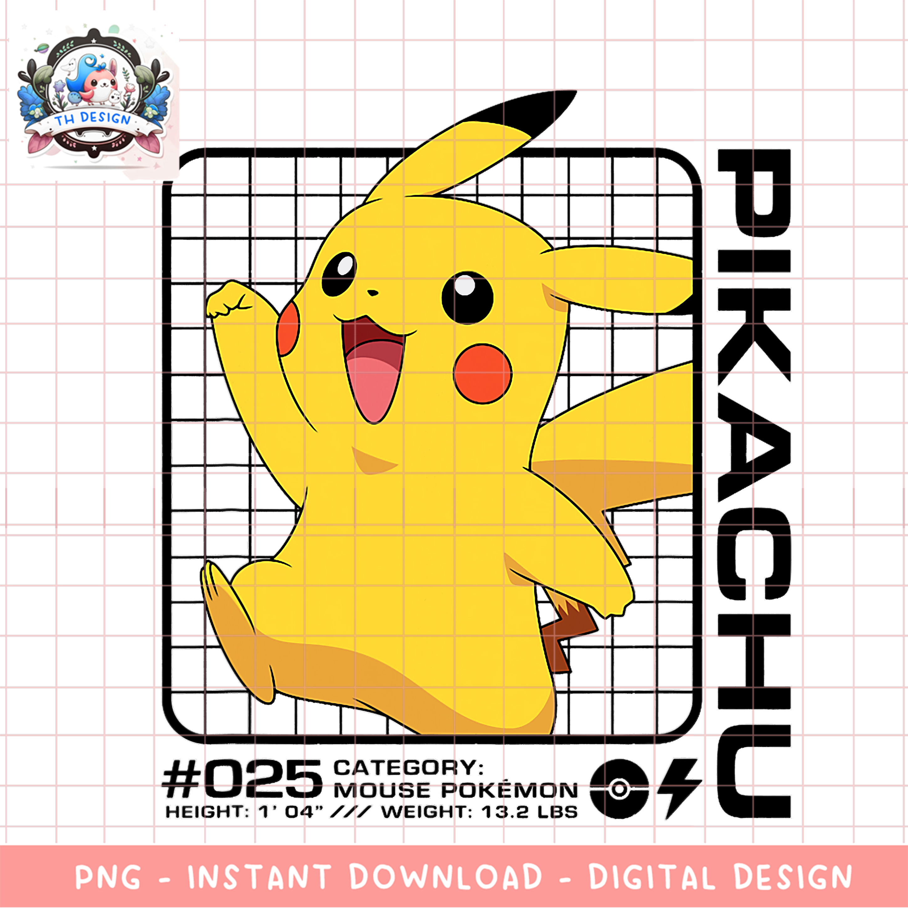Pokemon - Pikachu Stats png, digital download, instant | Inspire Uplift