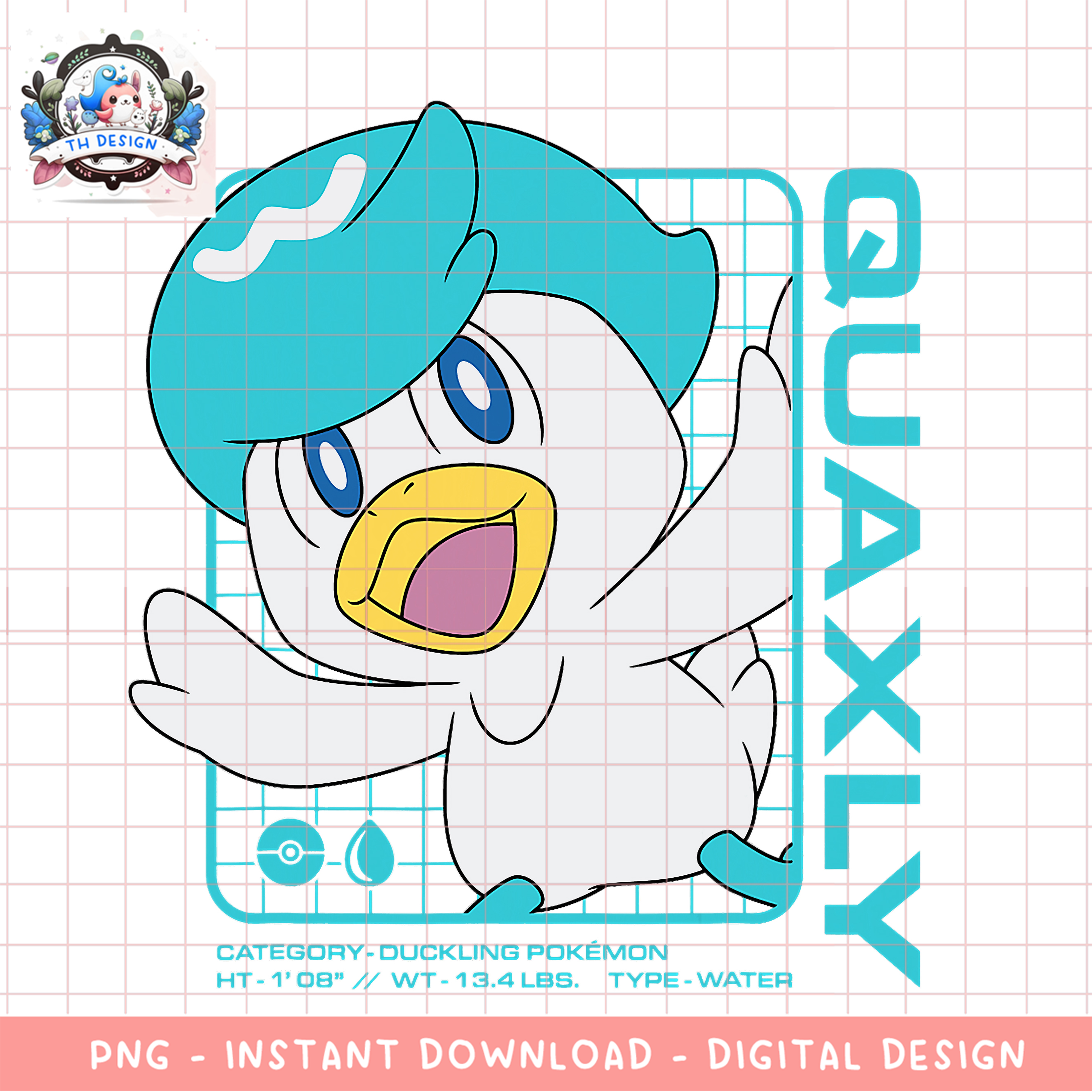 Pokemon - Quaxly Stats png, digital download, instant | Inspire Uplift