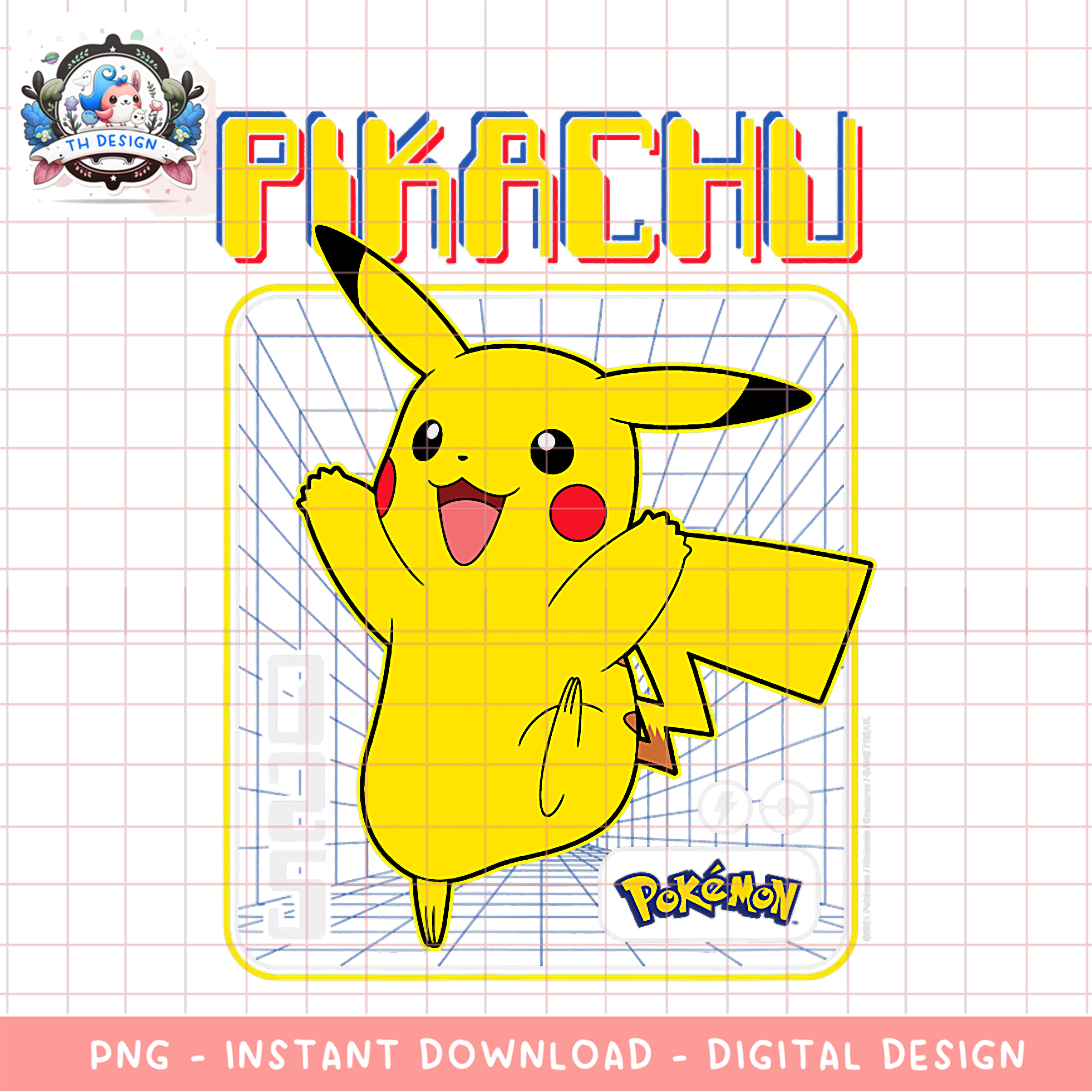 Pokemon - Retro Pikachu png, digital download, instant | Inspire Uplift