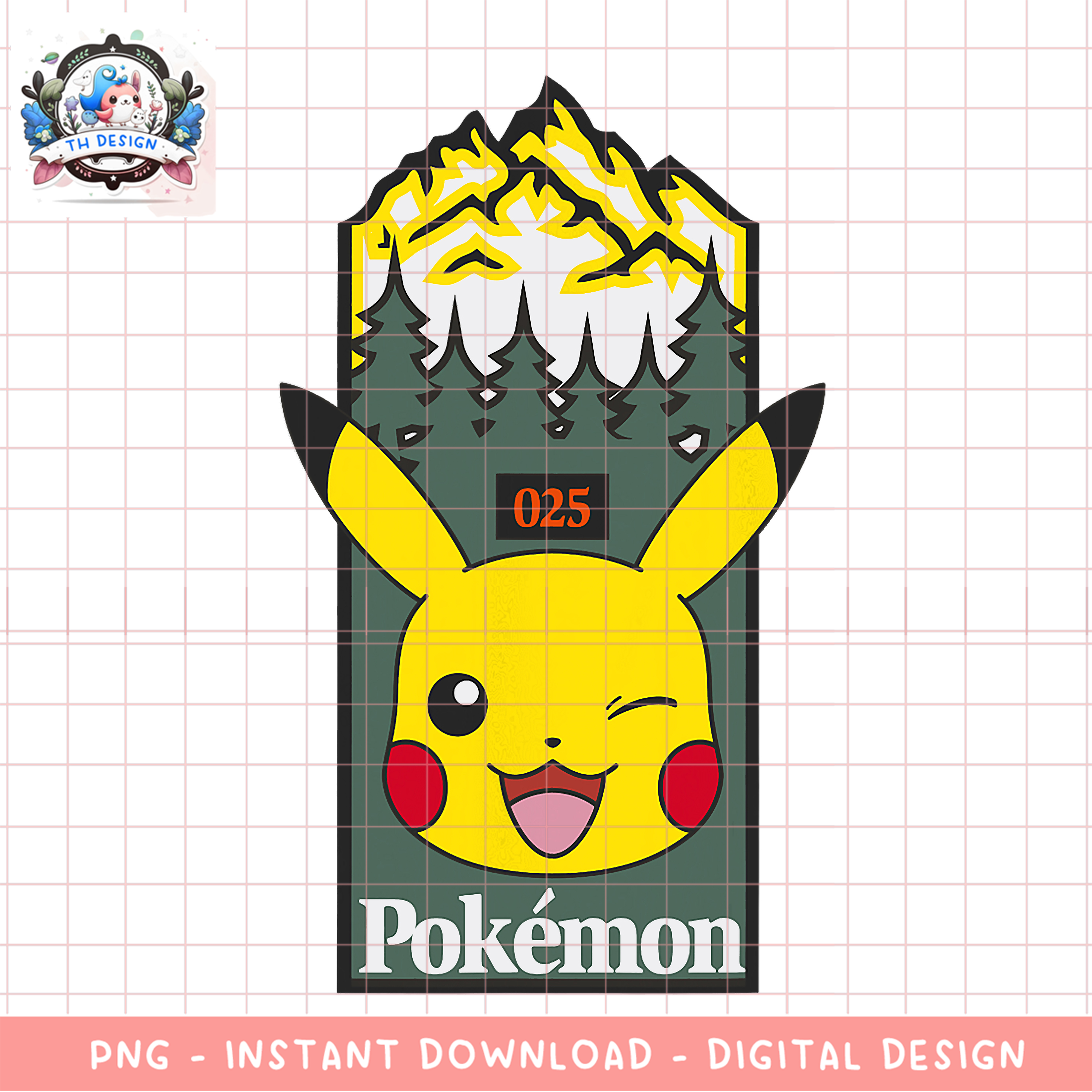 Pokemon 025 Pikachu Winking Outdoors Forest Landscape Poste | Inspire ...