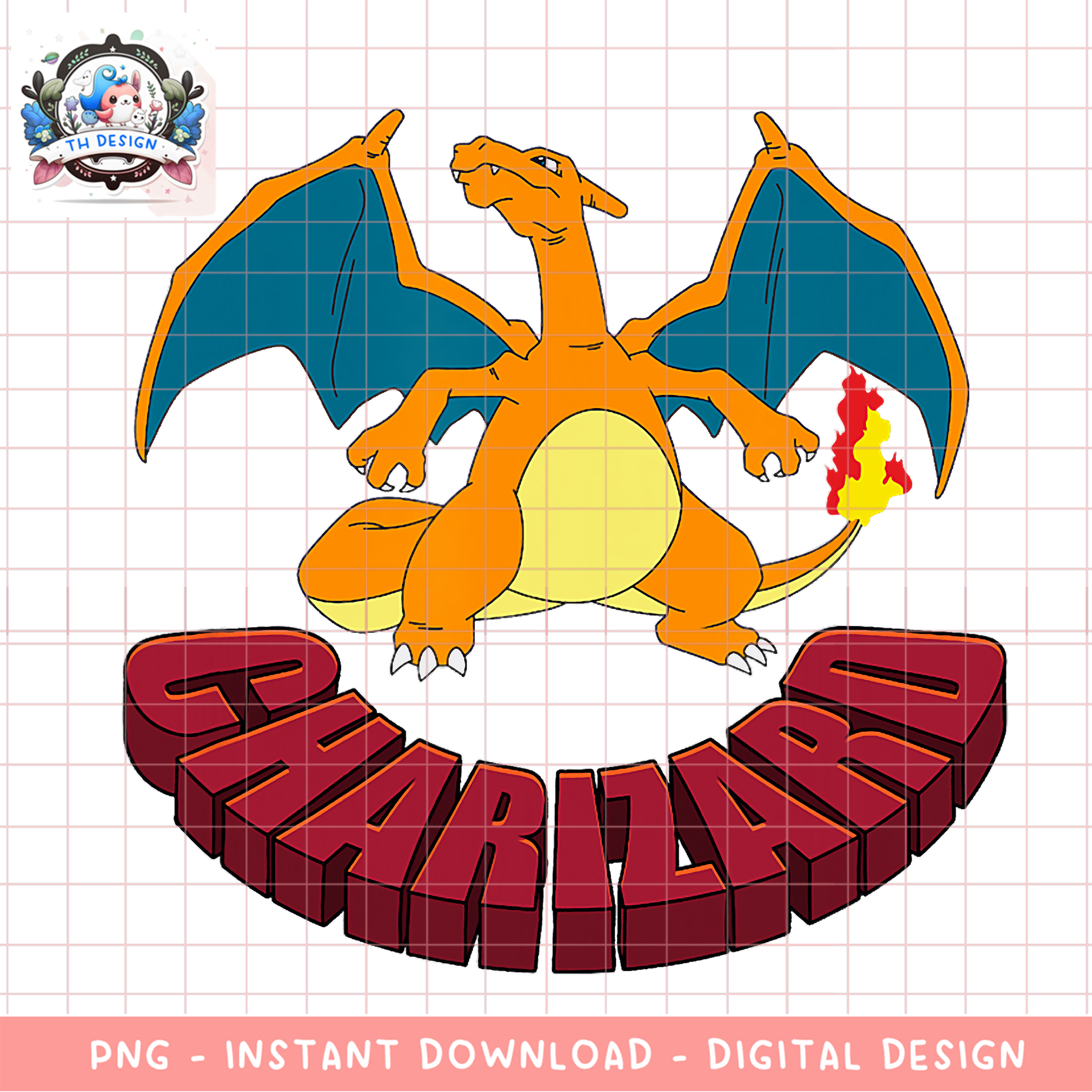 Pokemon Charizard Stoic Pose Poster png, digital download, | Inspire Uplift