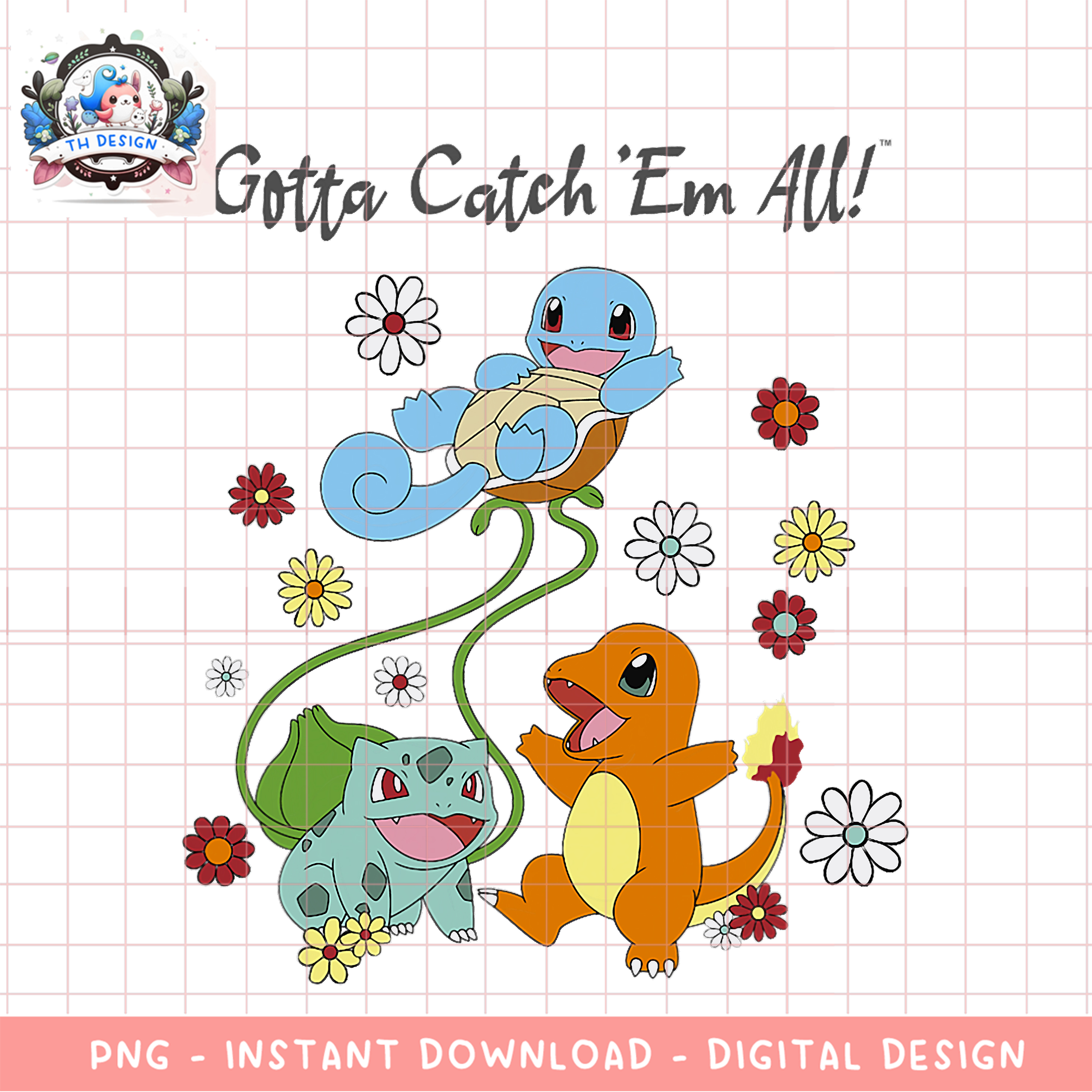 Pokemon Group Shot Starters Gotta Catch_ Em All Floral png, | Inspire ...