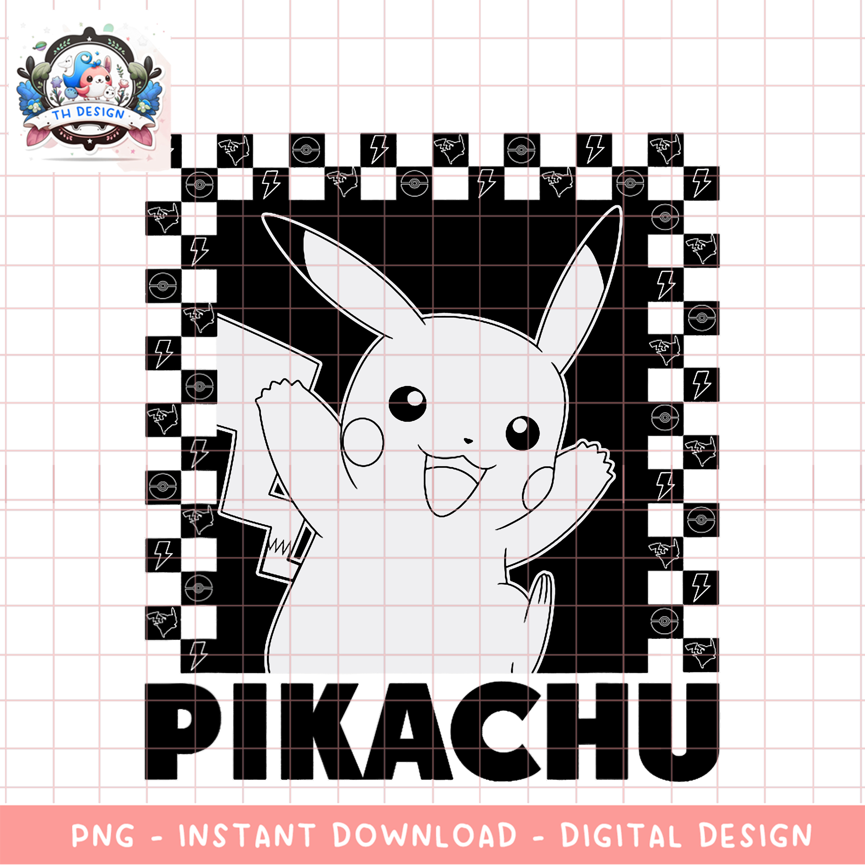 Pokemon Pikachu Checkers png, digital download, instant | Inspire Uplift