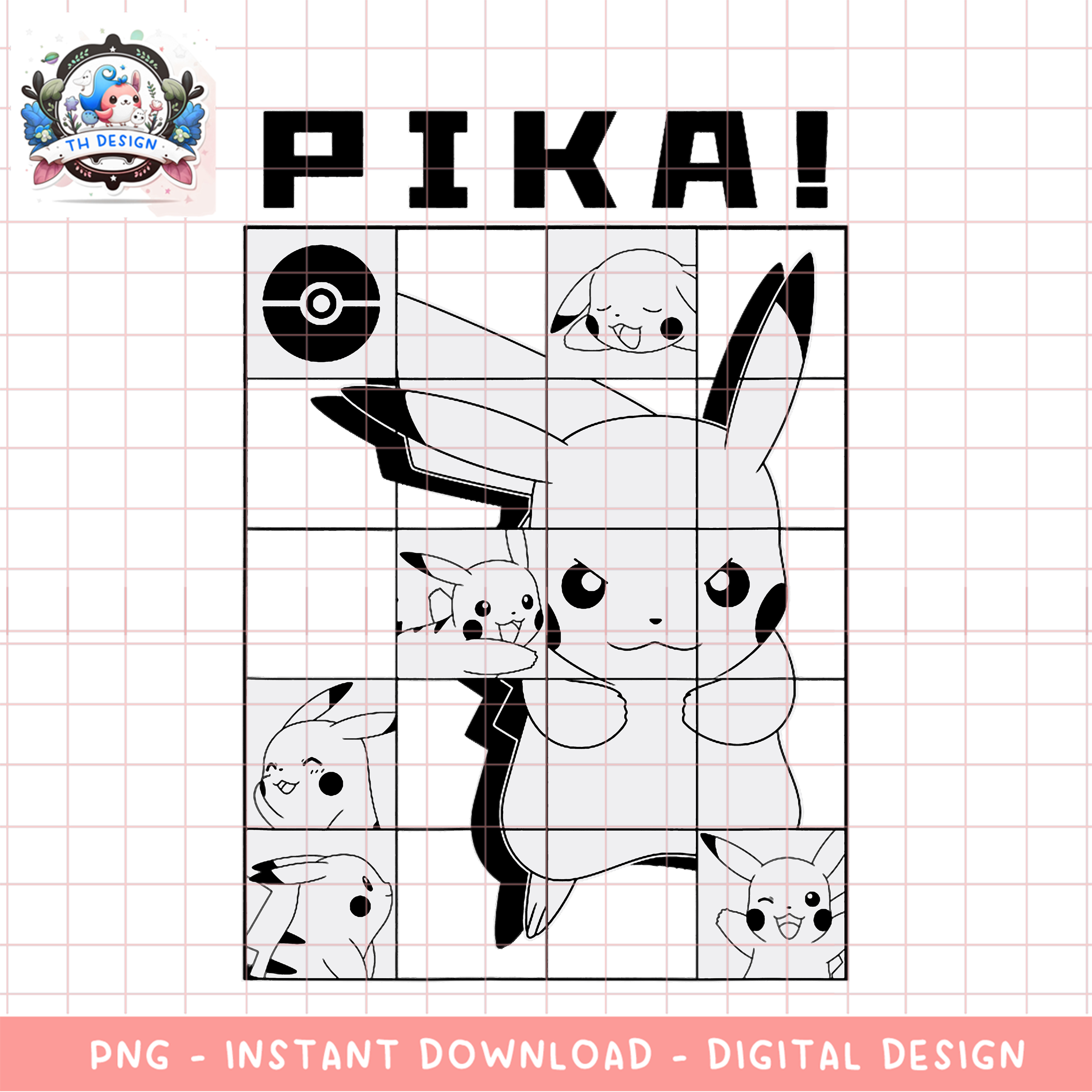 Pokemon Pika Squares png, digital download, instant | Inspire Uplift