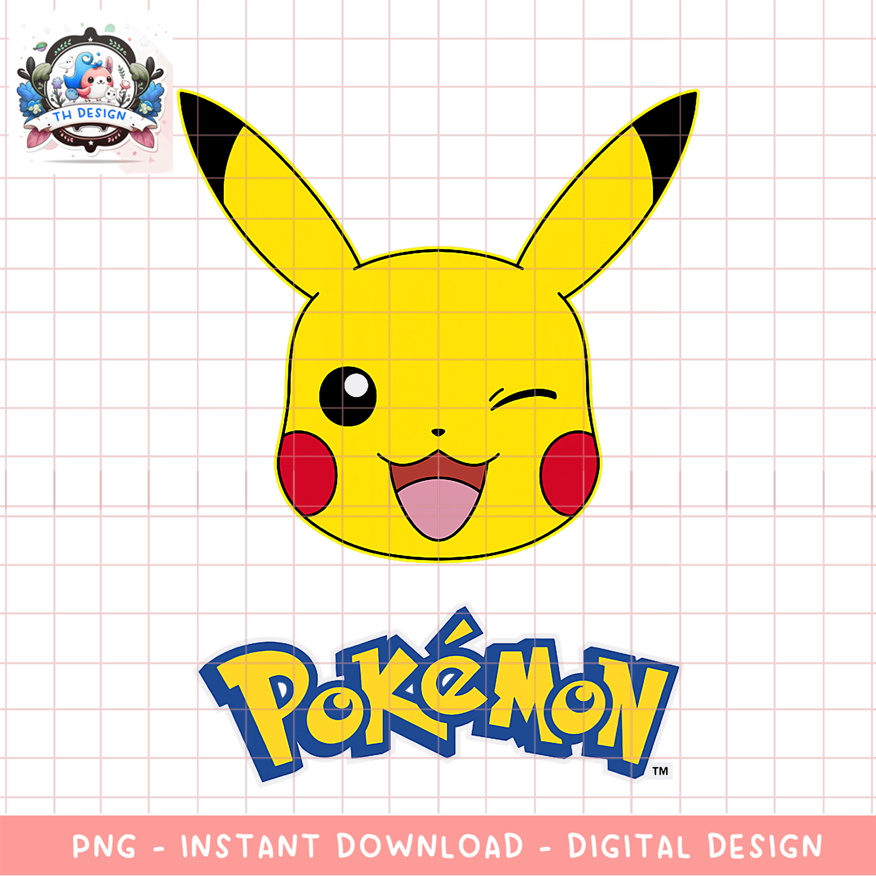 Pokemon Pikachu Wink Cute Face Official Logo png, digital d | Inspire ...