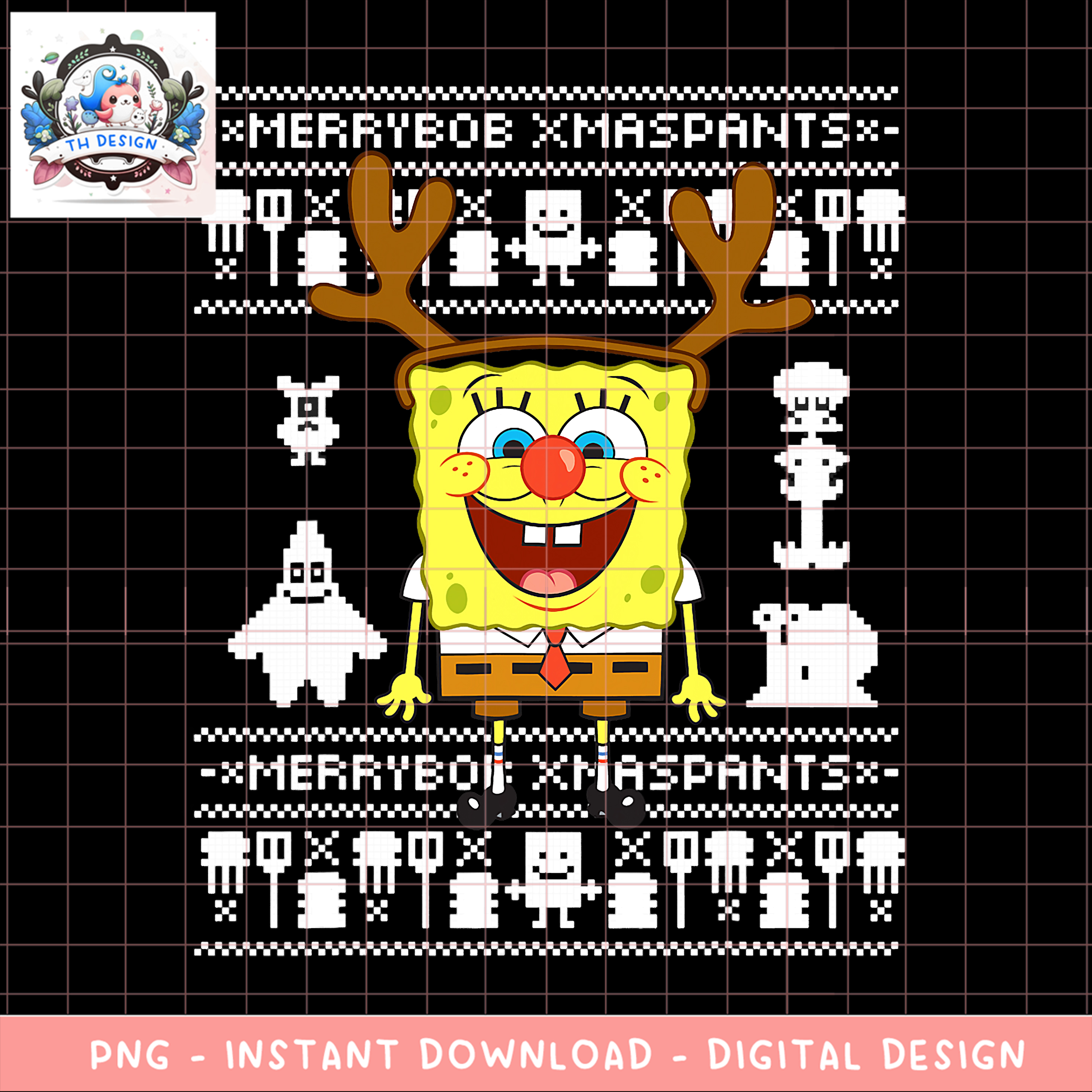 Spongebob SquarePants Reindeer Holiday Sweater png, digital | Inspire ...