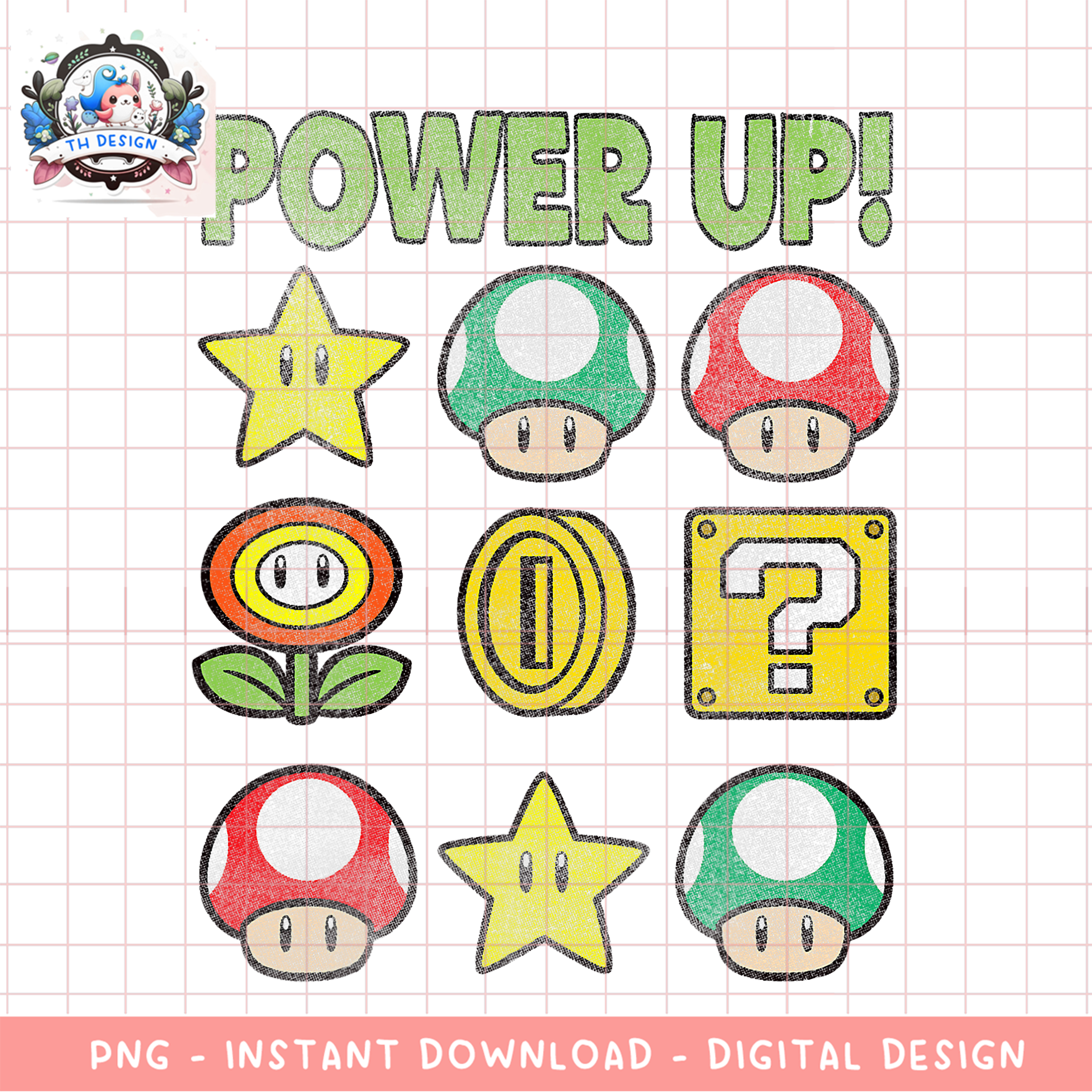 Super Mario Power Up Items Vintage Graphic png, digital down | Inspire ...