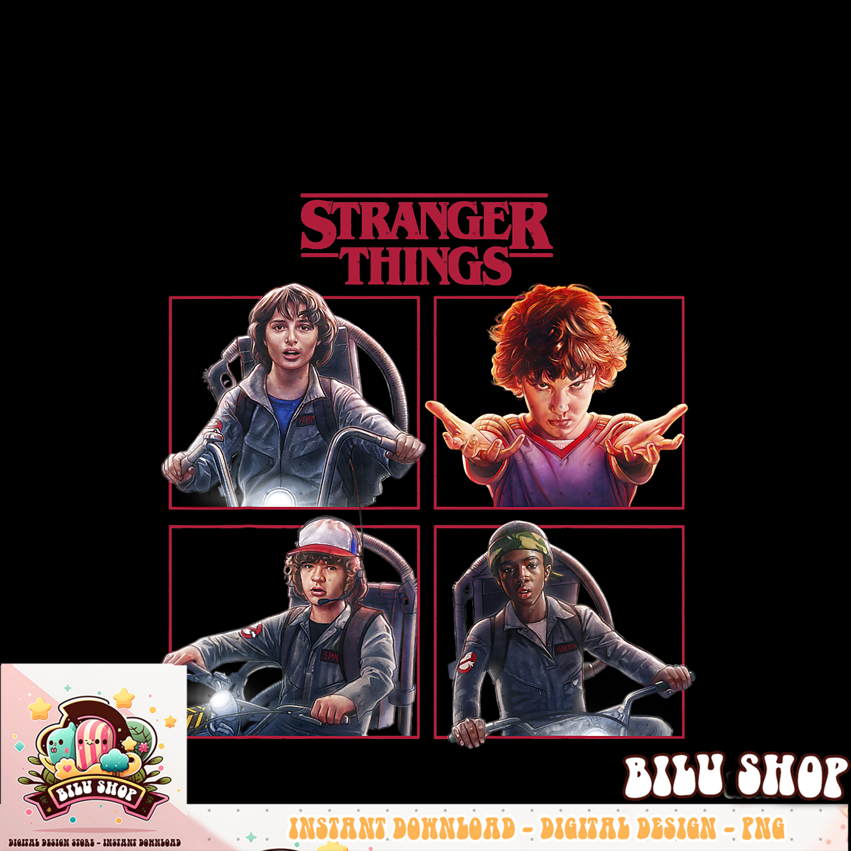 Netflix Stranger Things Group Shot Box Up Logo T-Shirt | Inspire Uplift