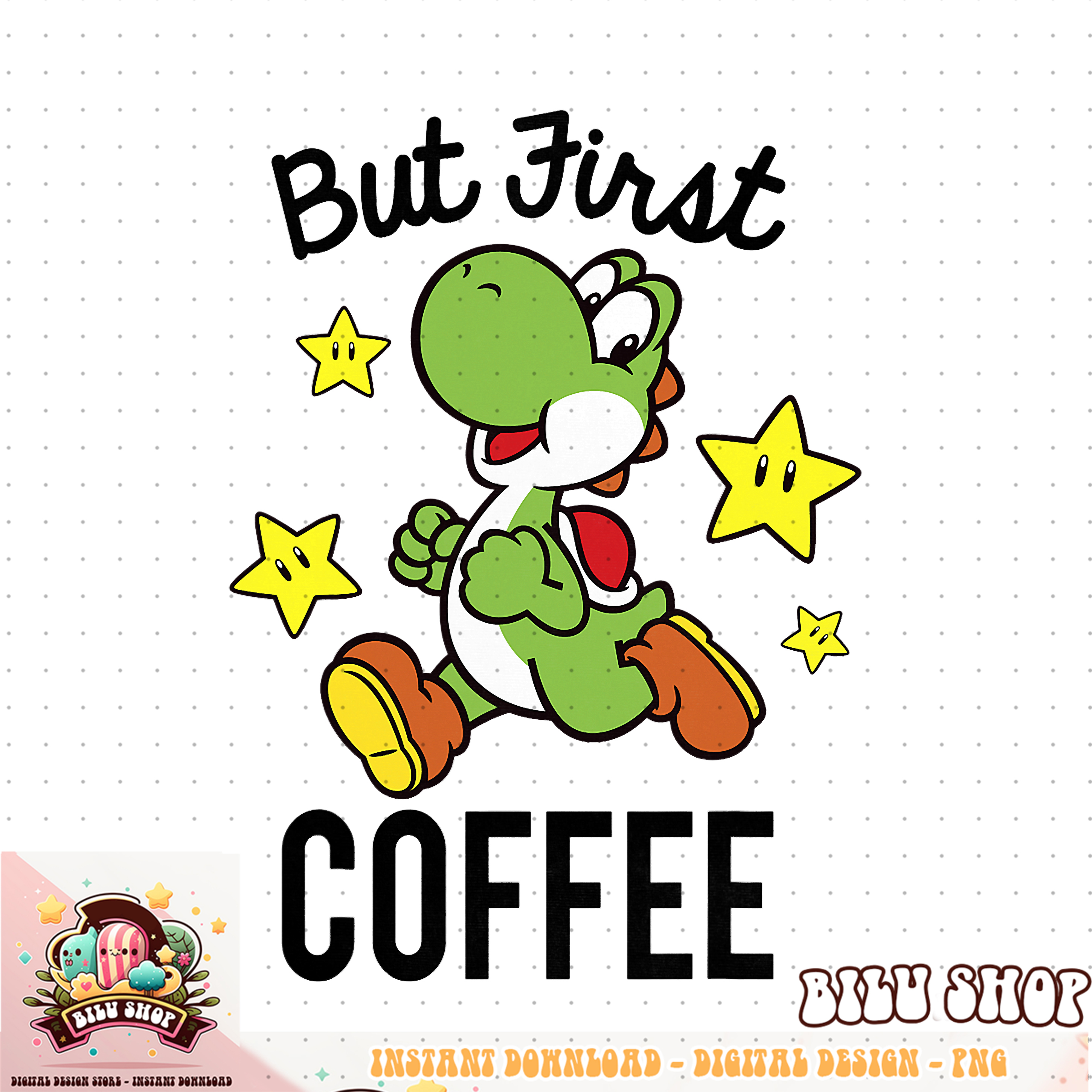 Nintendo Super Mario Yoshi Stars First Coffee png download p | Inspire ...