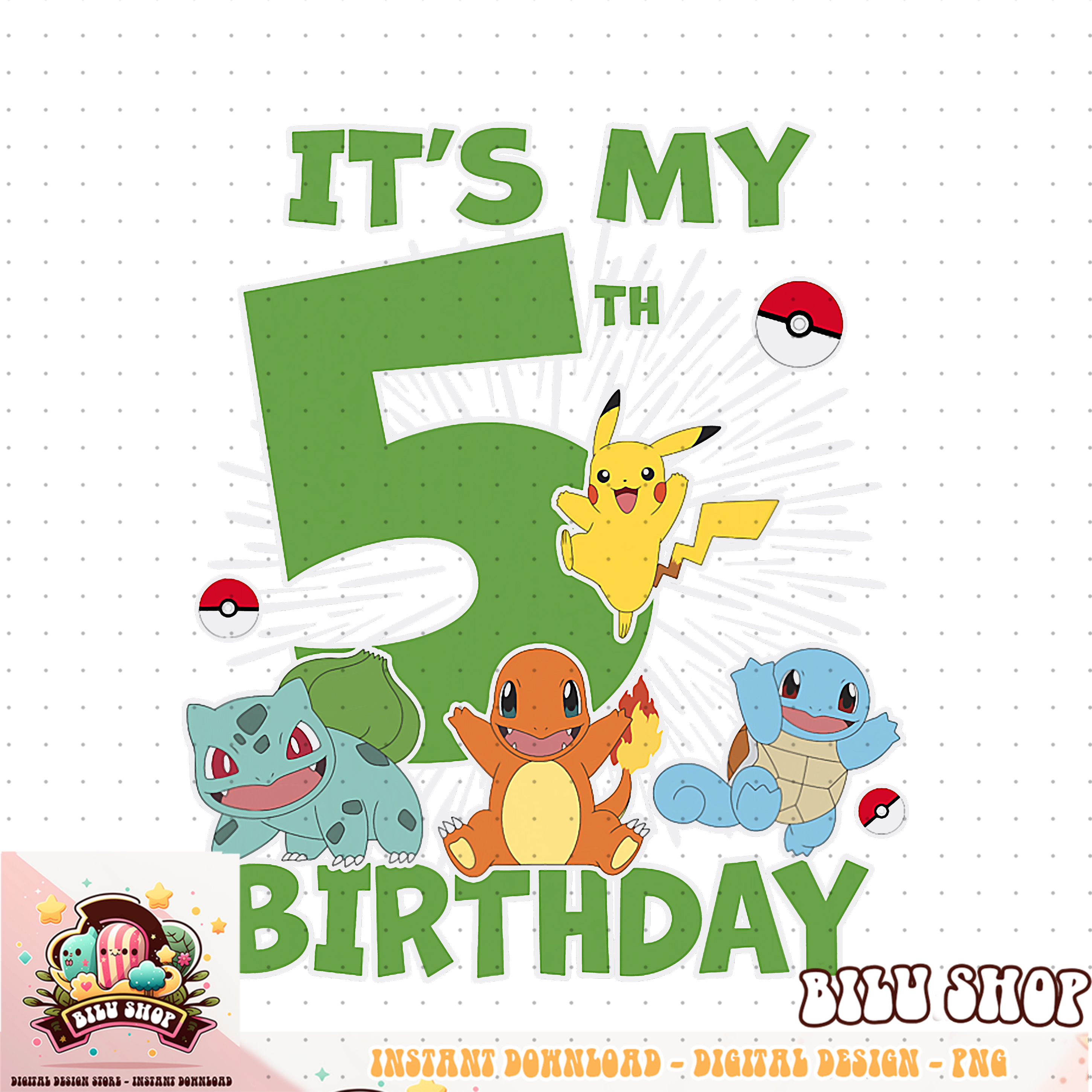Pokemon It_s My 5th Birthday Kanto Starters Celebration T-S | Inspire ...