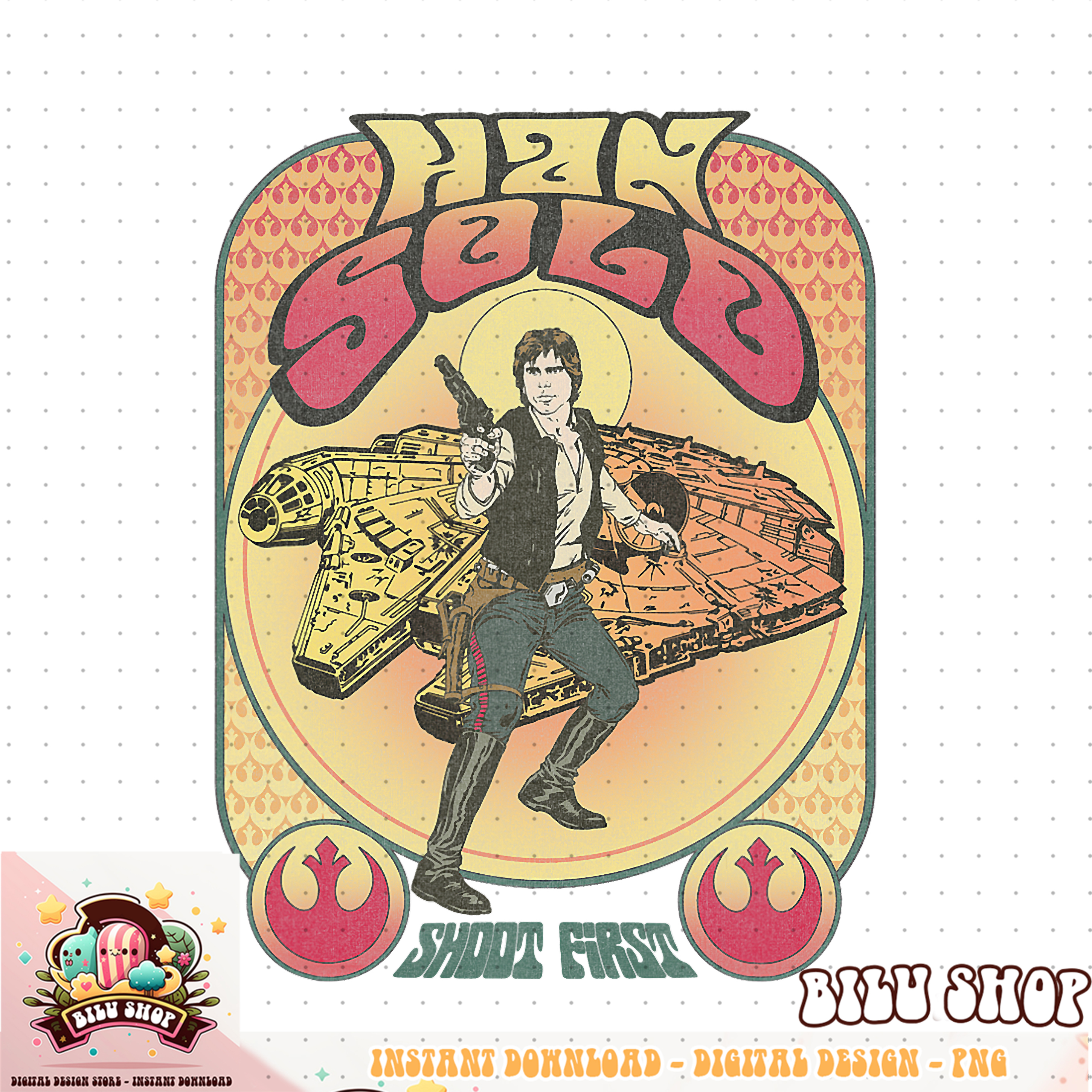 Star Wars Han Solo Shoot First Seventies Retro Poster T-Shir | Inspire ...