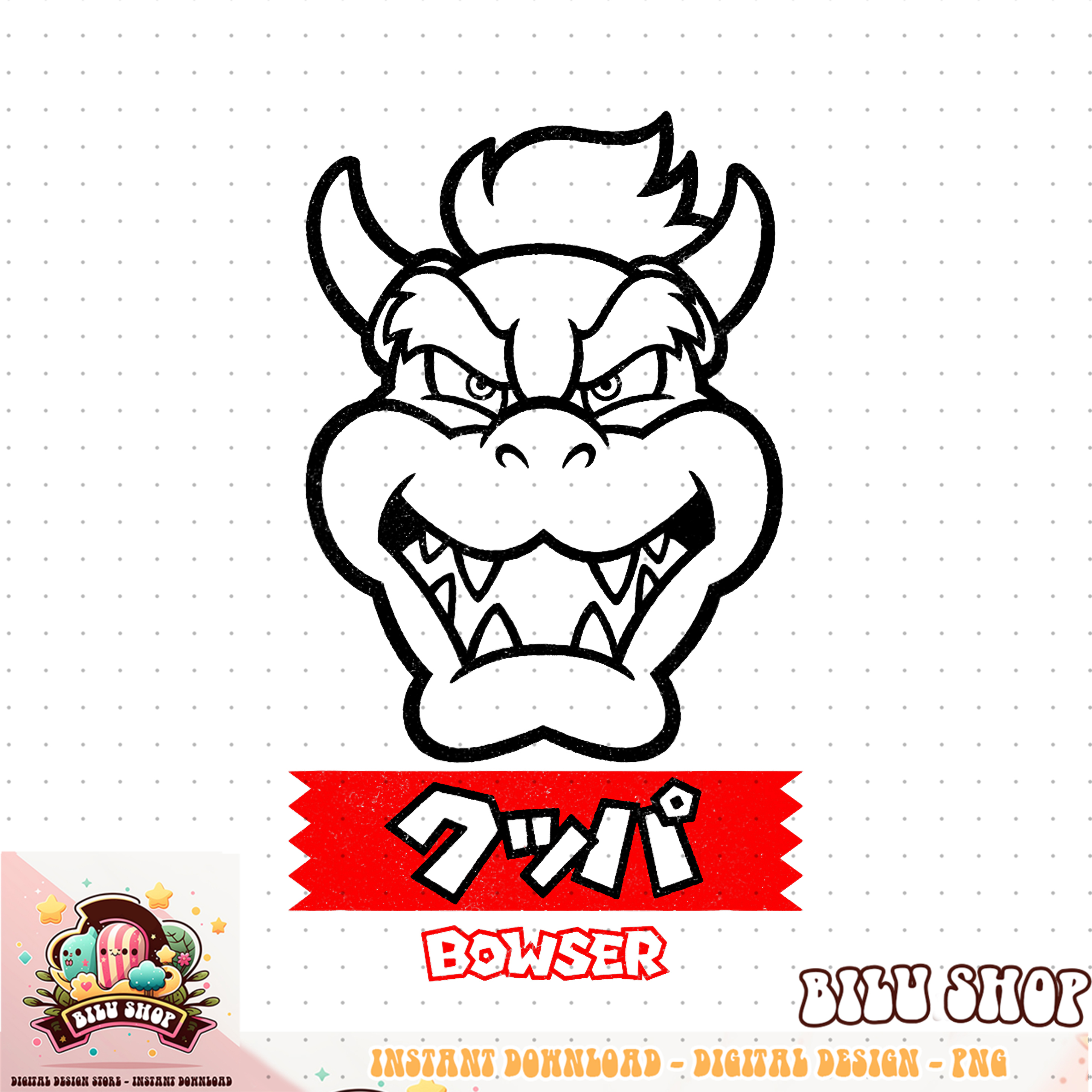 Super Mario Bowser Outline Kanji Portrait Graphic png downlo | Inspire ...