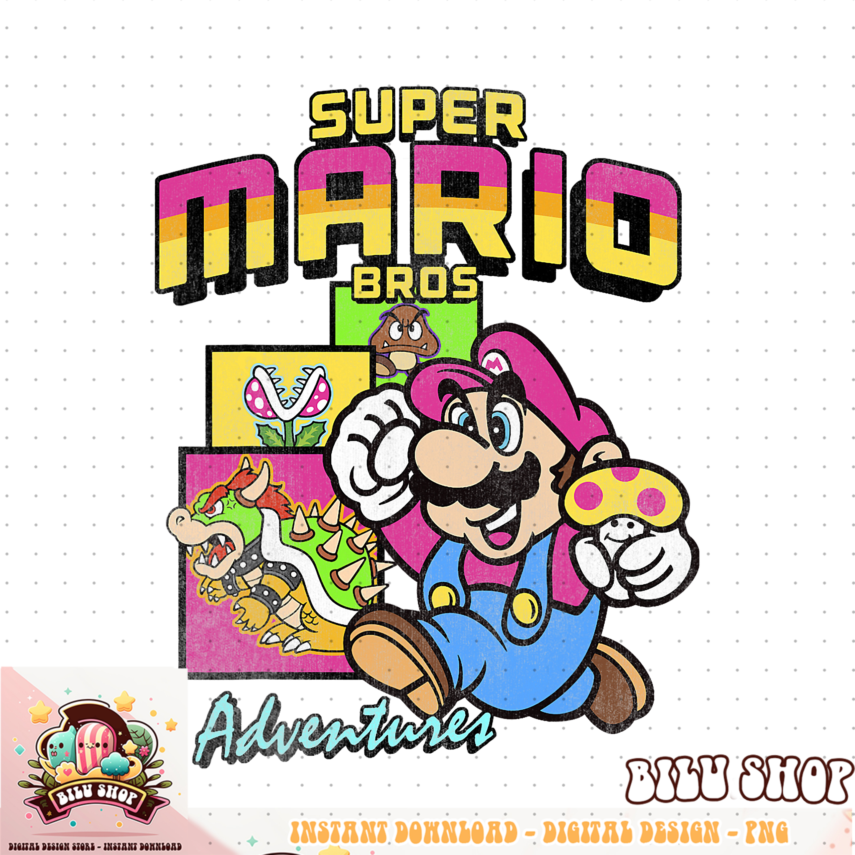 Super Mario Bros Adventures Distressed Character Panel Logo | Inspire ...
