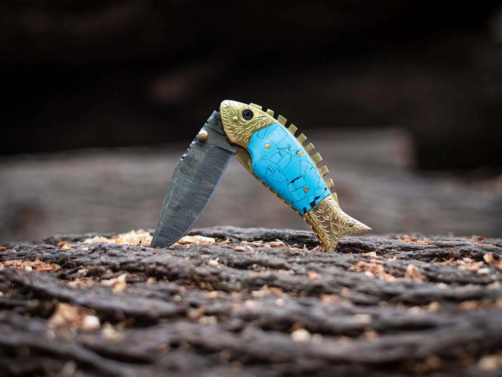 Fish Style Damascus Steel Folding Knife | Inspire Uplift