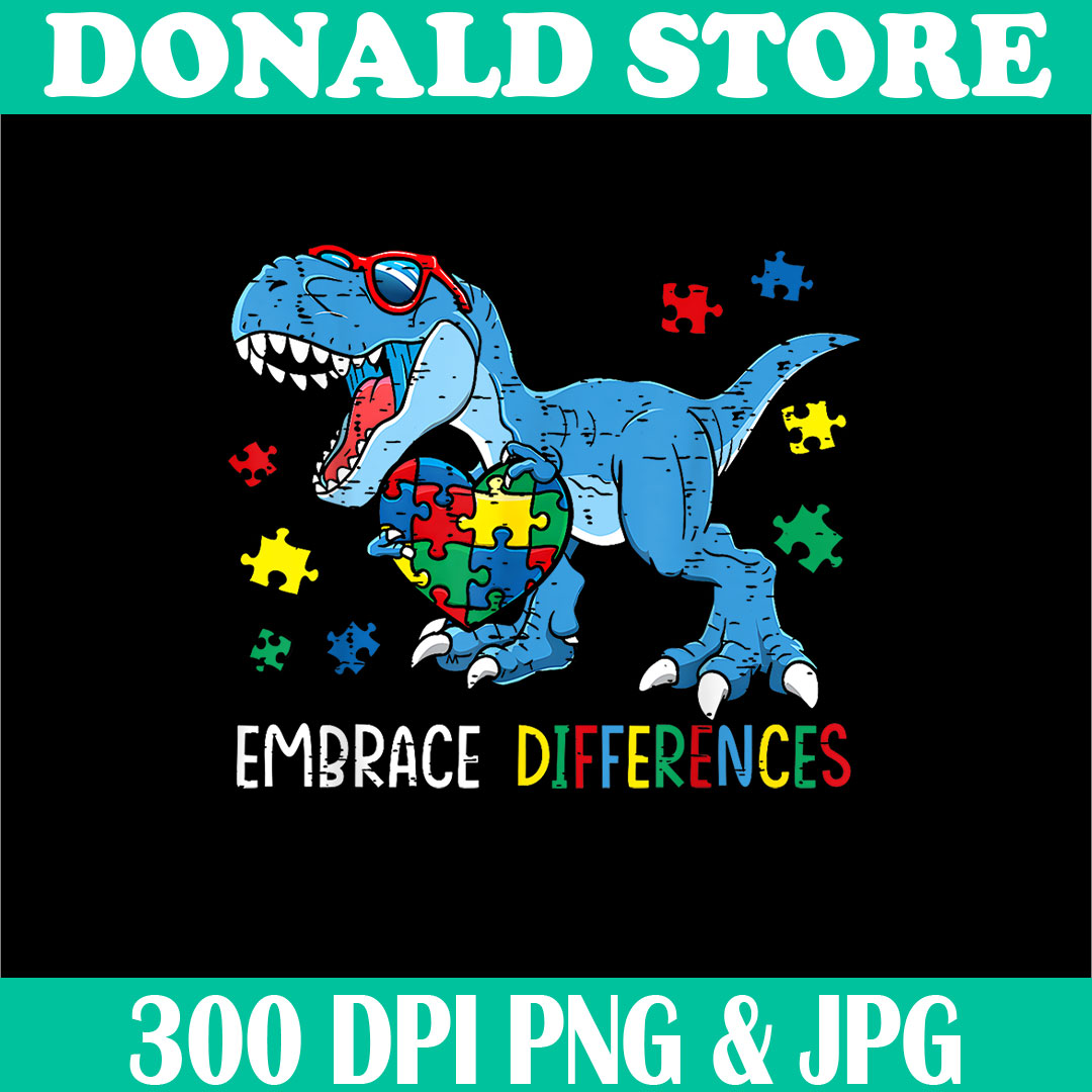 Autism Embrace Differences Png, Dinosaur T-Rex Kids Cute Puz - Inspire ...
