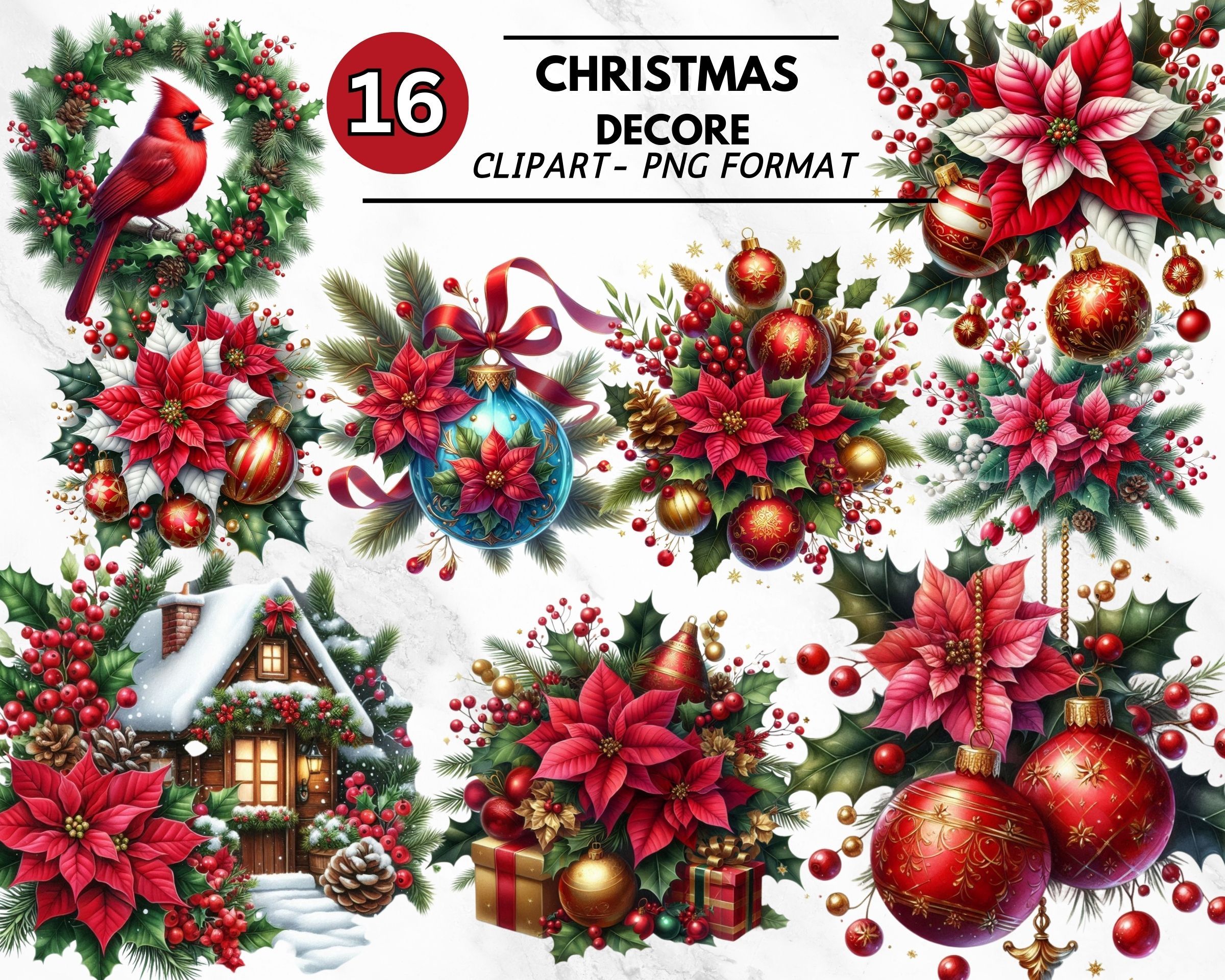 Christmas Decor Clipart, Christmas Clipart Bundle, Classic C | Inspire ...