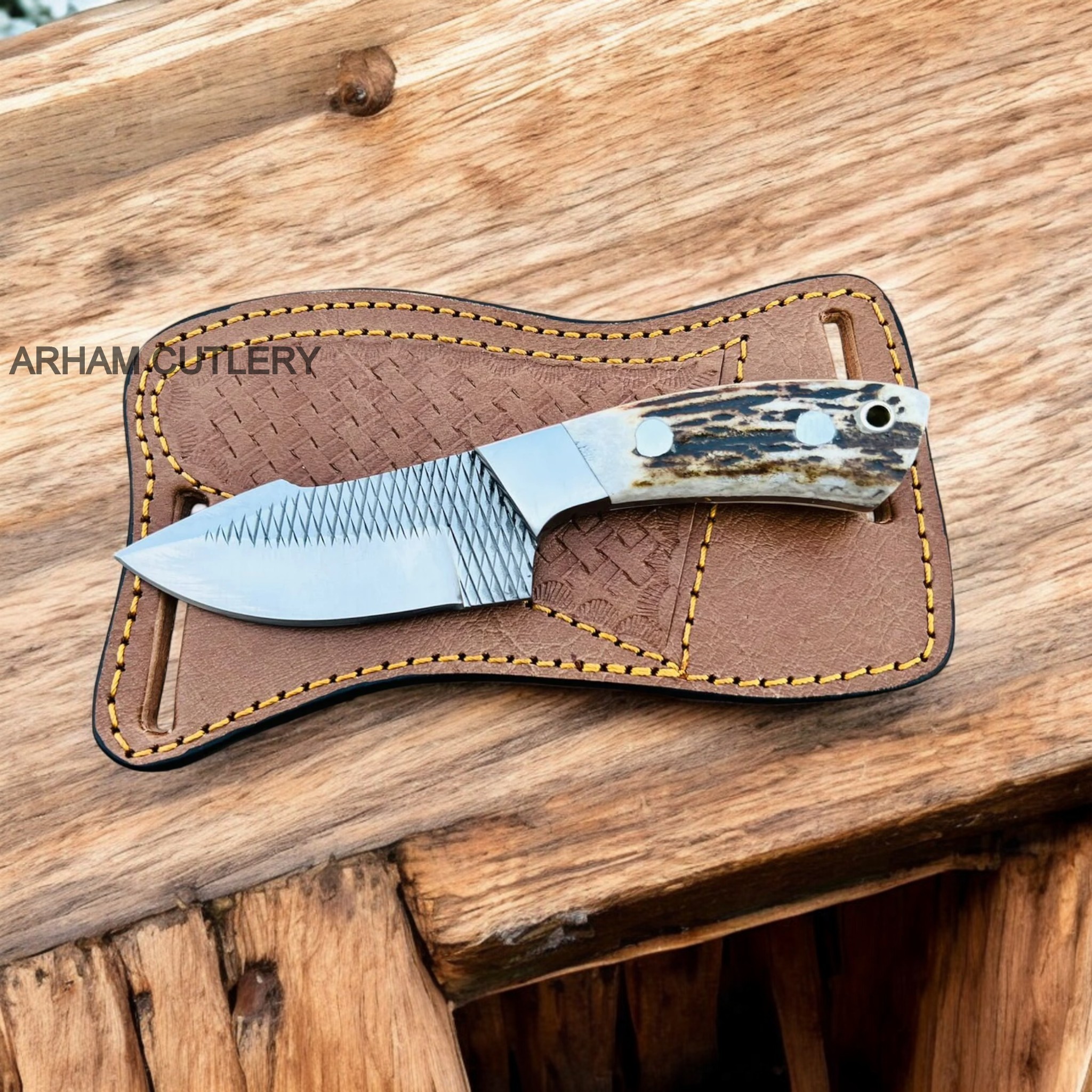 Handmade Stag Horn Knife With Rasp File Blade and Leather Sh | Inspire ...