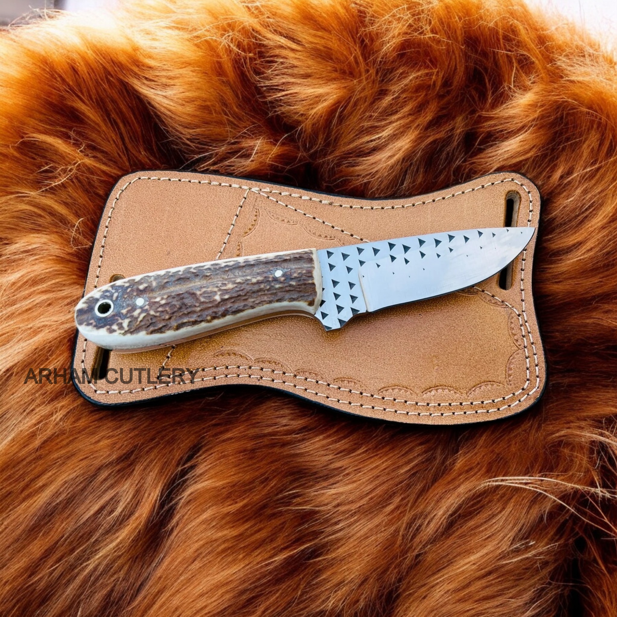 Handmade Rasp File Stag Horn Knife With Pan Cake Leather She | Inspire ...