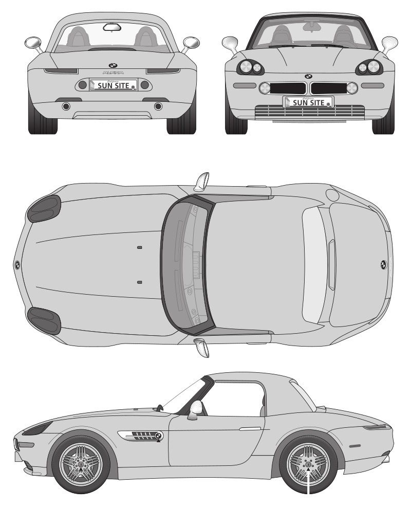 BMW ALPINA ROADSTER V8 Car Blueprint PDF SVG Vector File. | Inspire Uplift