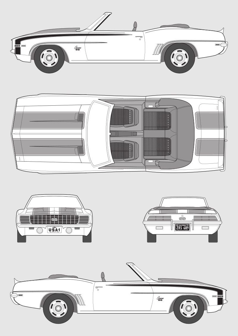 1969 CAMARO CONVERTIBLE Coupe Car Blueprint PDF SVG Vector F | Inspire ...